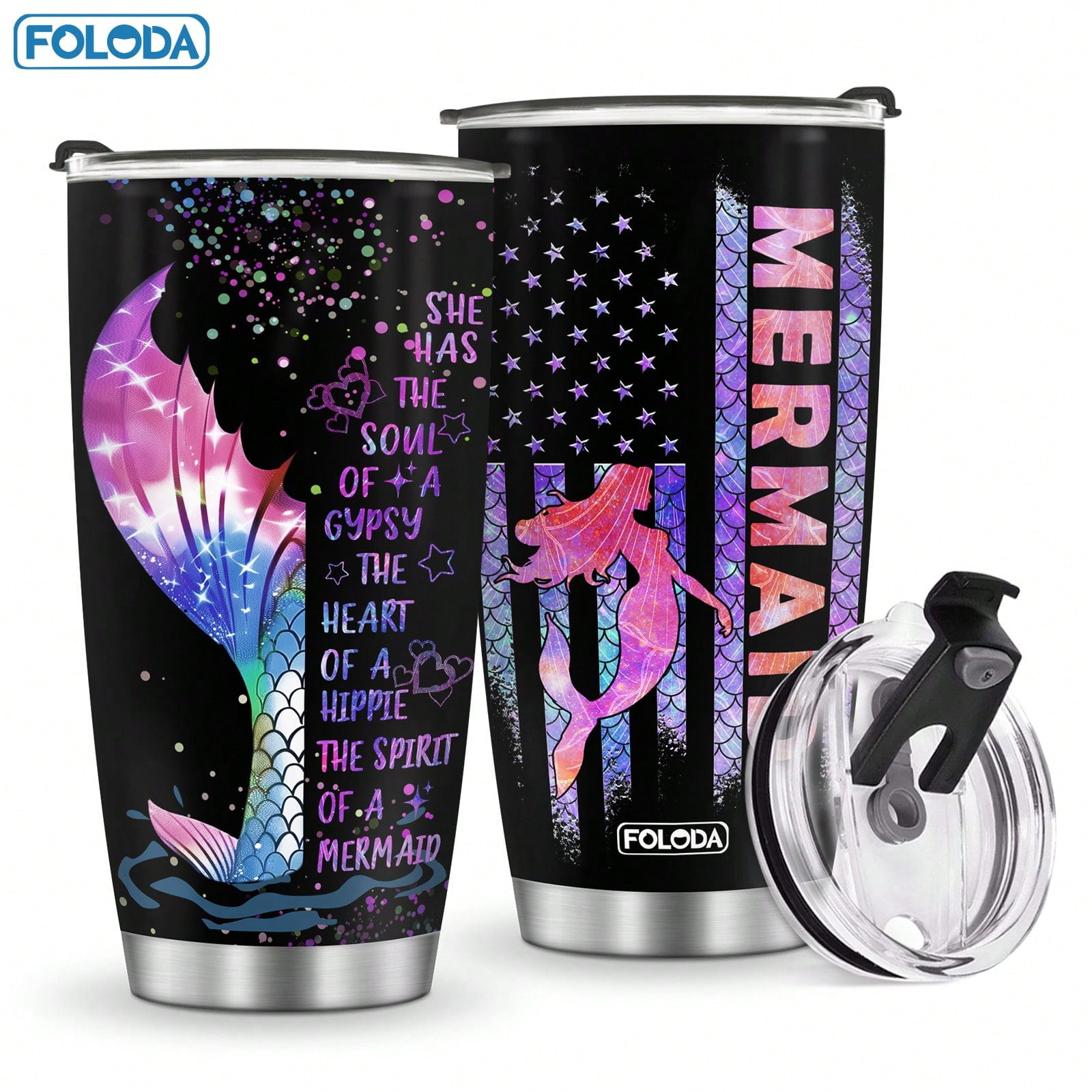 Foloda 1pc Mermaid Tumbler For Women Mermaid Tail Flag Stainless Steel ...