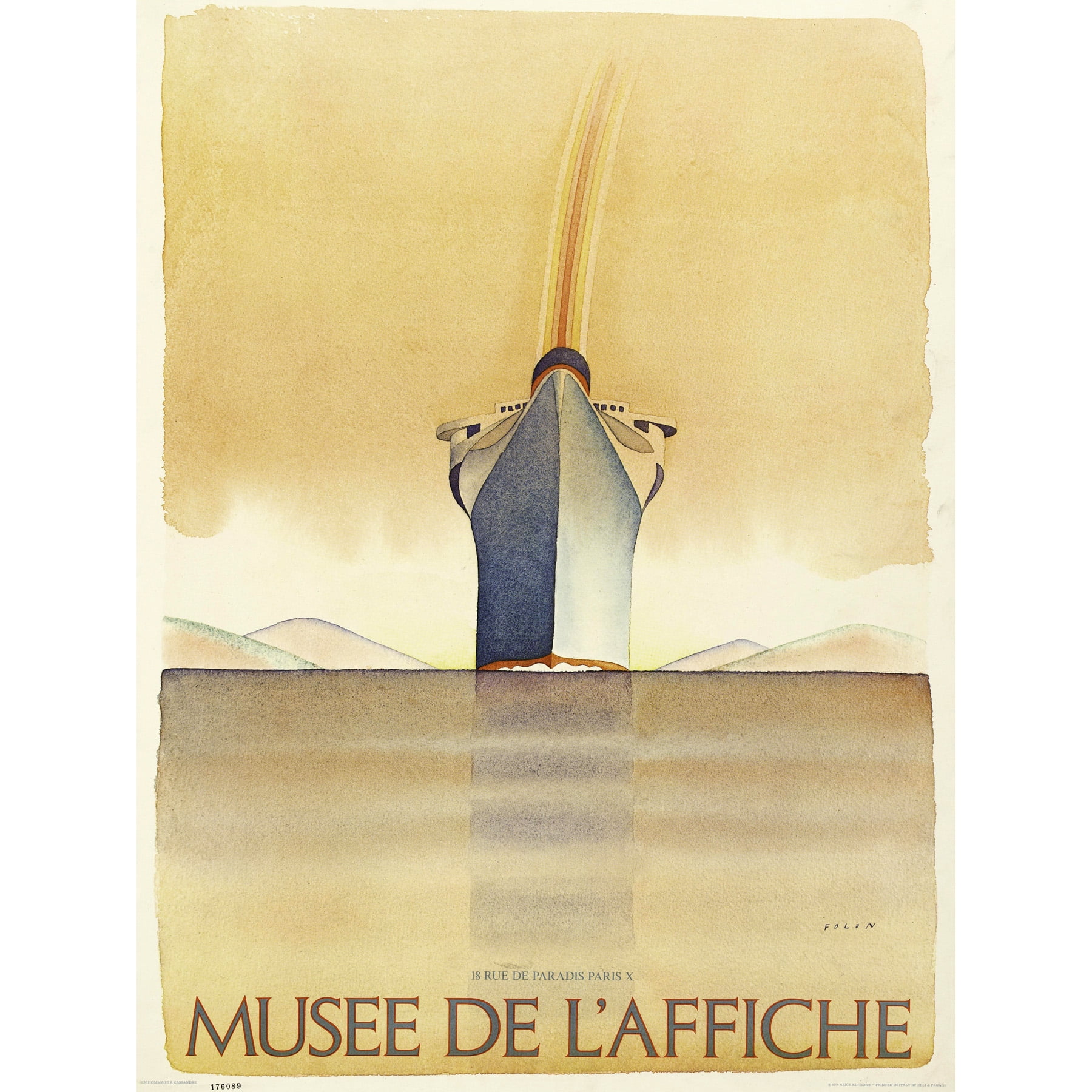 Folon Museum Ship Ocean Paris Advert Extra Large Art Print Wall Mural ...