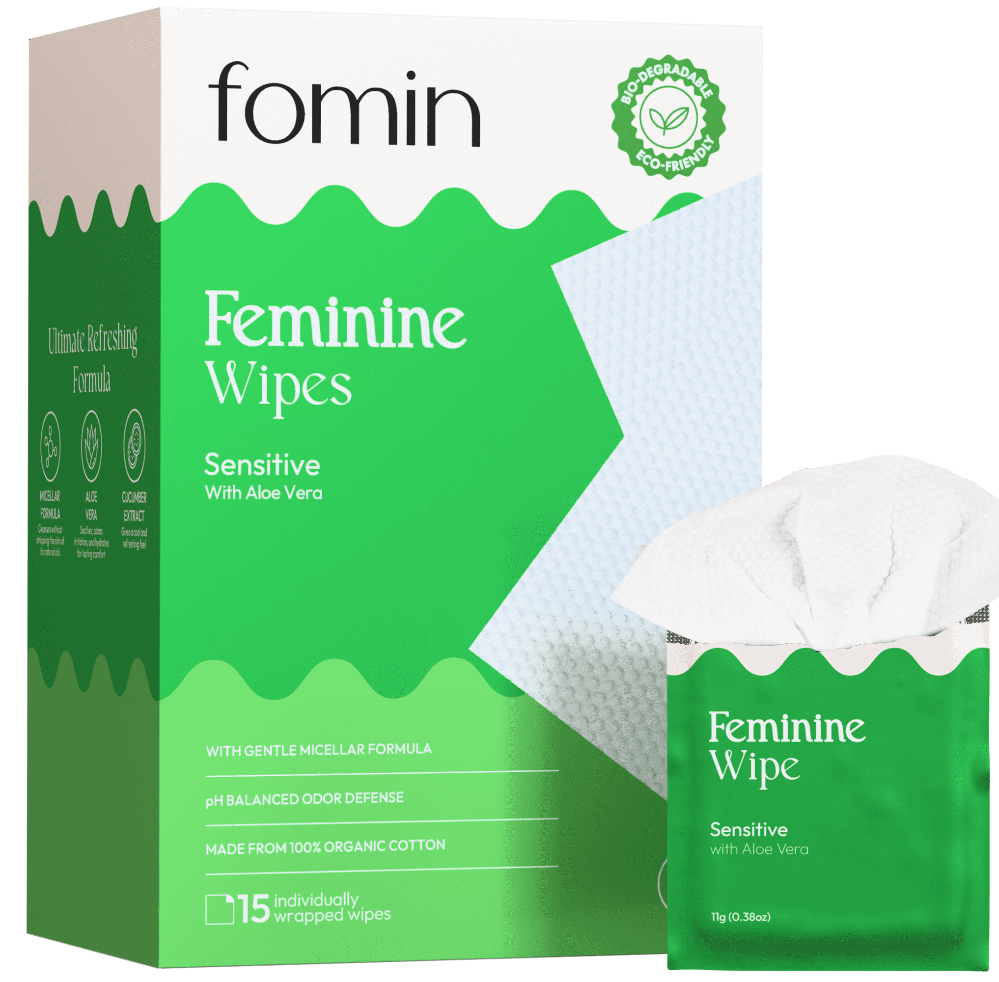 Fomin Feminine Wipes - Sensitive Aloe, 15 Individually Wrapped Wipes ...