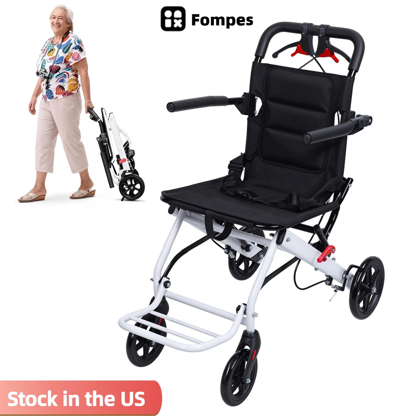 Fompes 18lbs Folding Wheelchair Portable Transit Chair Lightweight ...