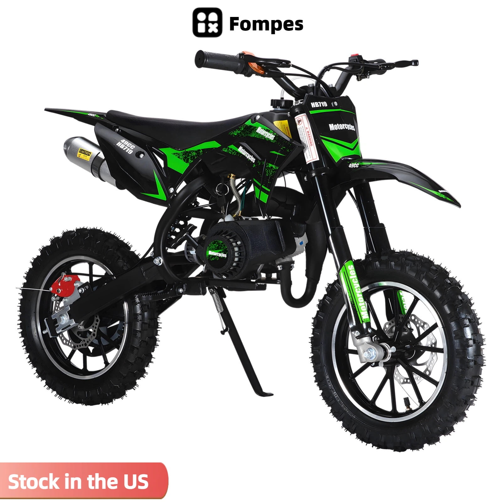 Fompes 2-Stroke 49cc Gas Dirt Bikes 2-Stroke Mini Kids Dirtbike Kids Dirt Bike with Front Rear ...