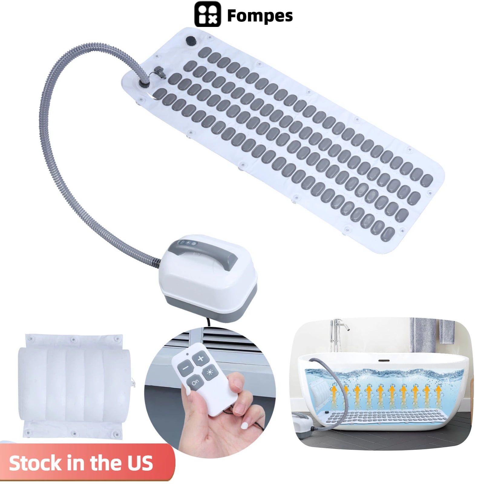 Fompes Electric Bubble Massage Bathtub Mat – Non-Slip Full-Body Bubble ...
