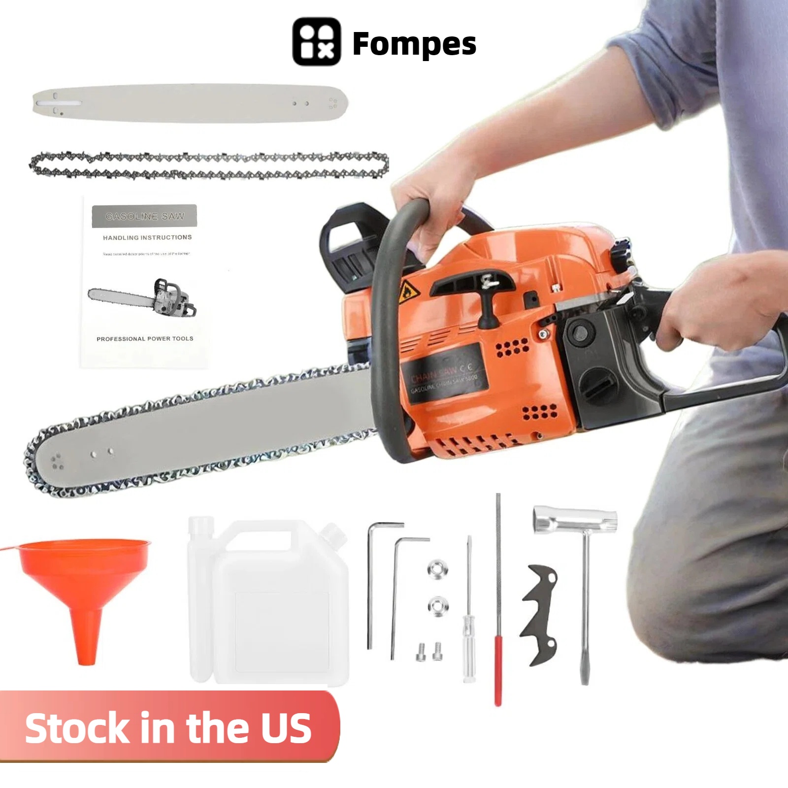 Fompes Gas Chainsaw 20 inch 58CC 2-Stroke Cordless Chain Saw for Farm ...