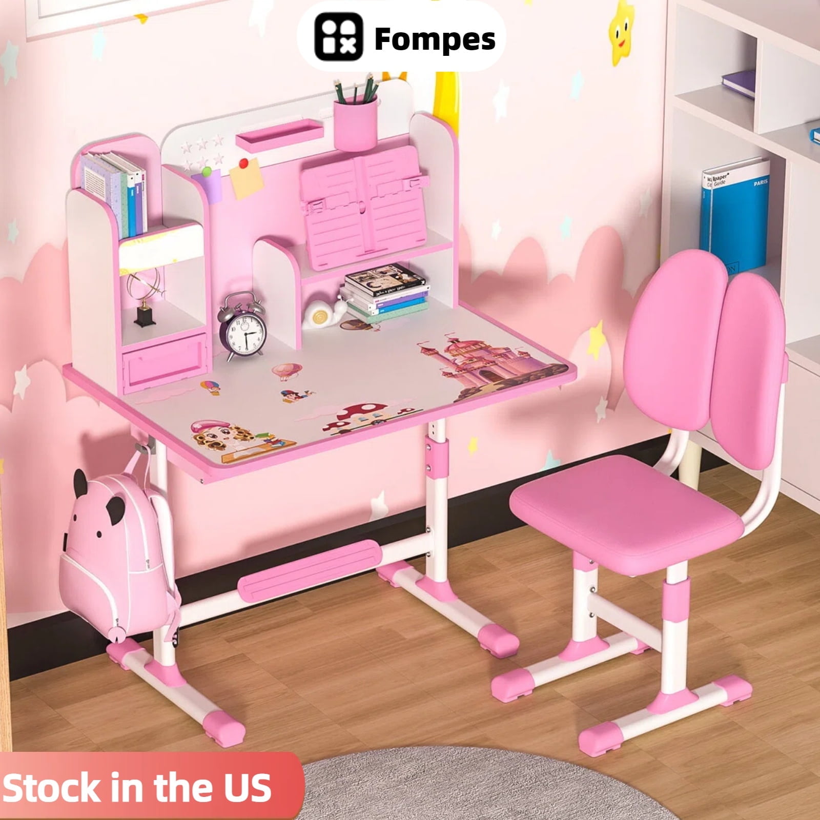 Fompes Height Adjustable Kids Desk and Chair Set Ergonomic Children's ...