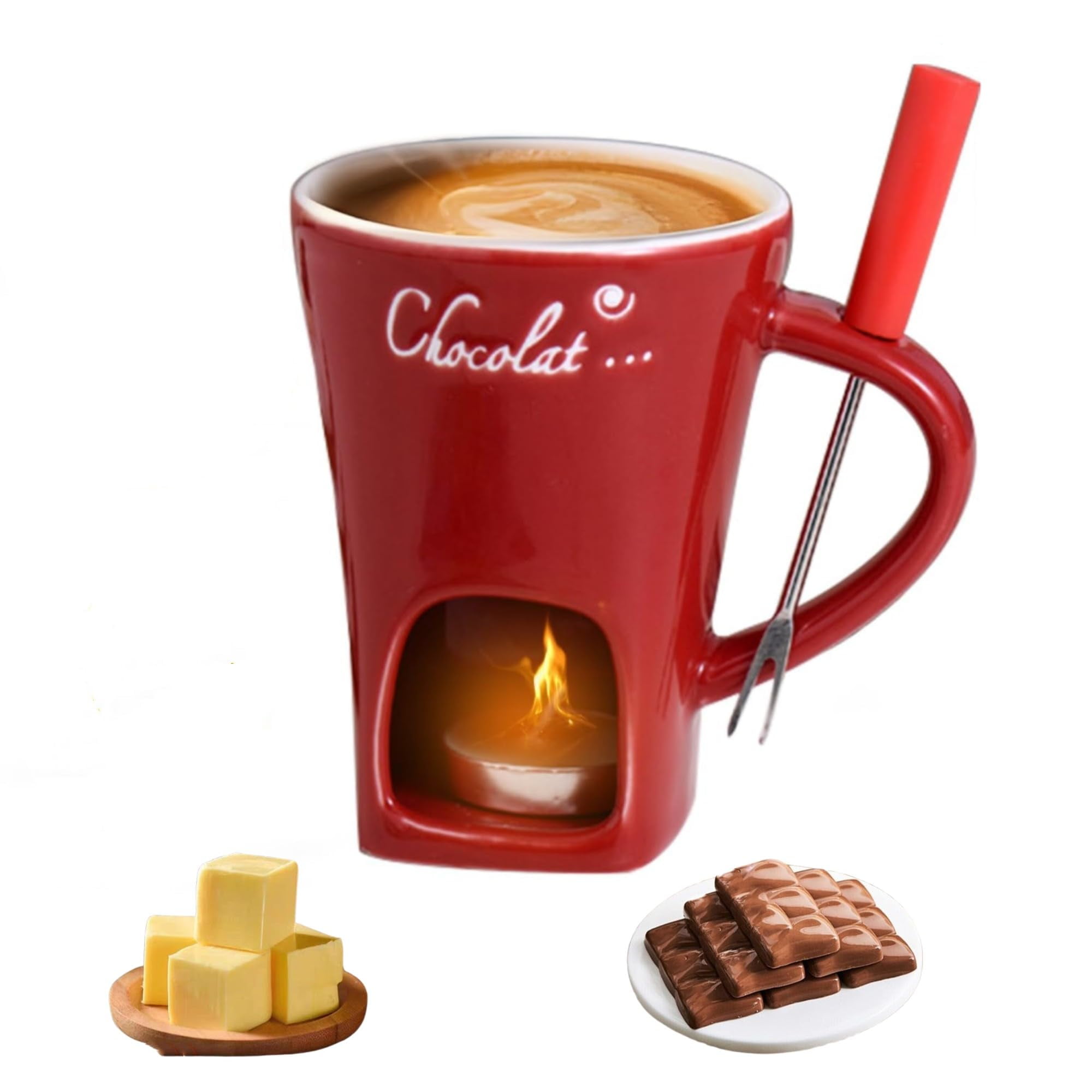 Fondue Cup, Chocolate Melting Fondue Mugs Set of with Forks and Candle ...