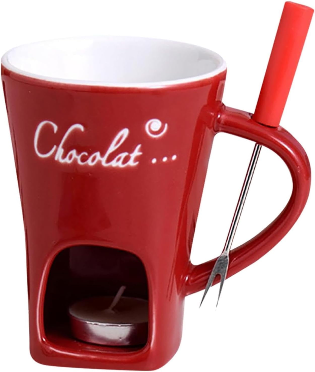 Fondue Cup, Chocolate Melting Fondue Mug Set of with Forks, Ceramic Personal Chocolate Melting ...