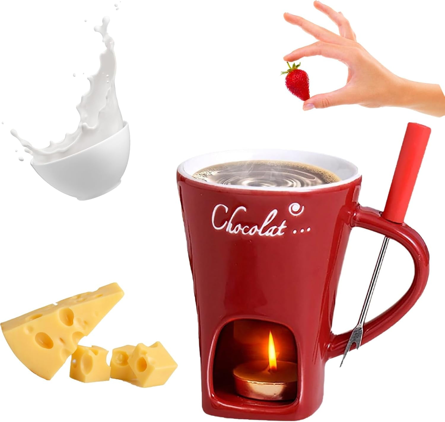 Fondue Cup - Fondue Cups Tealight, Chocolate Fondue Mug With Forks, Ceramic Chocolate Melting ...