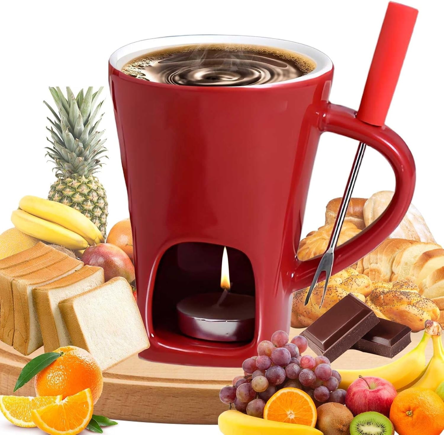 Fondue Cups Tealight, Ceramic Chocolate Fondue Mug with Forks, Mini ...