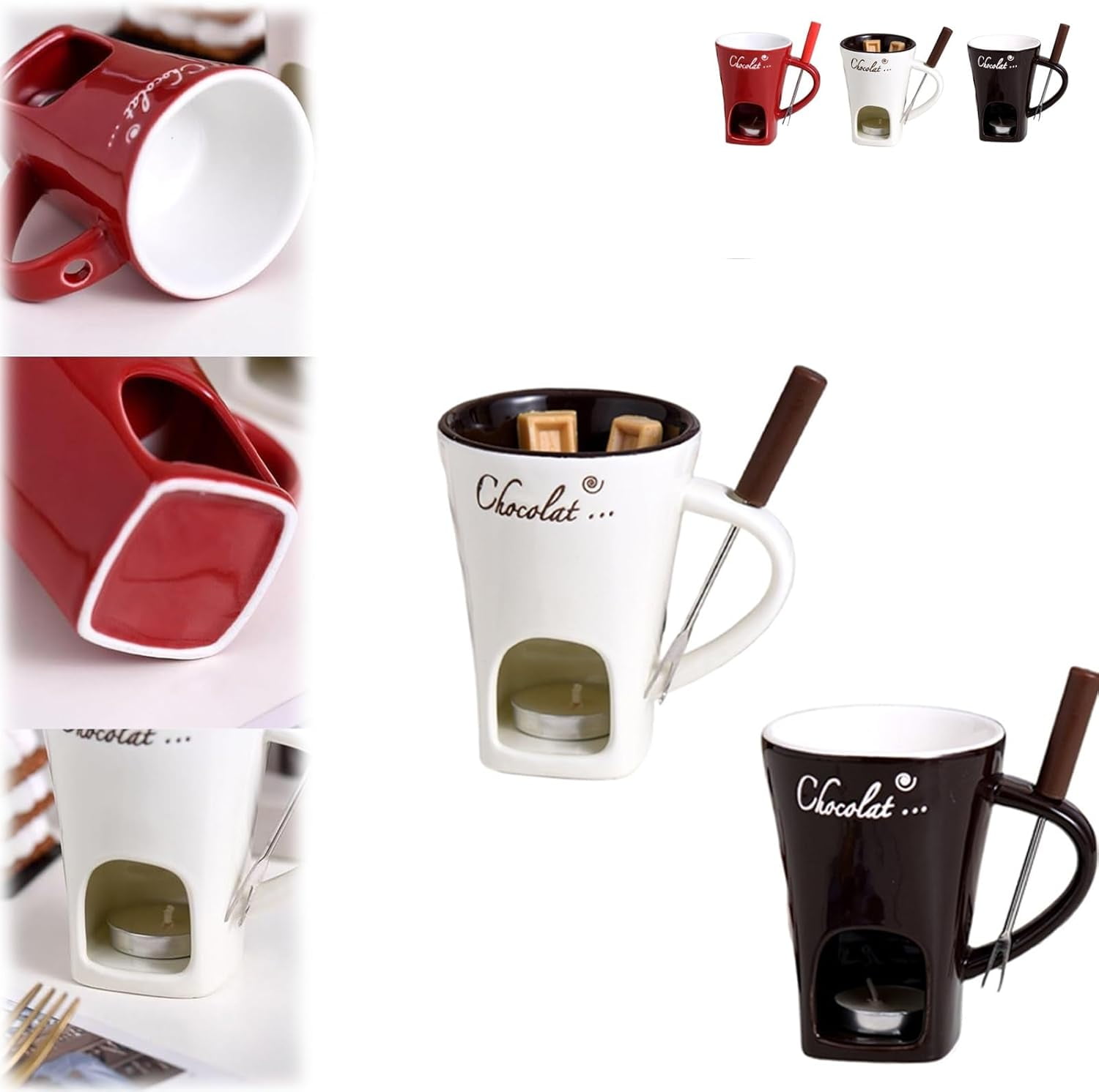 Fondue Cups Tealight, Chocolate Ceramic Fondue Mugs, Multi-Functional ...