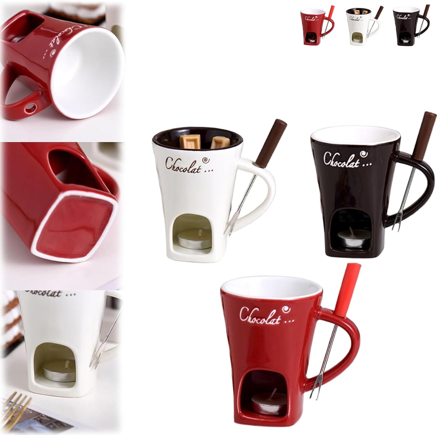 Fondue Cups Tealight, Chocolate Ceramic Fondue Mugs, Multi-Functional ...