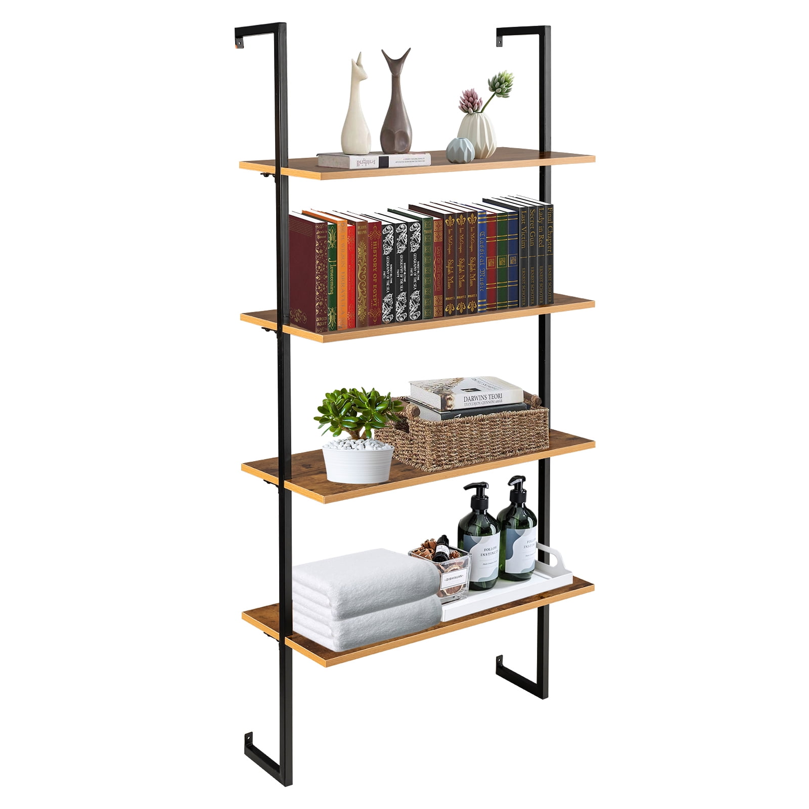 Fonirra 4-Tier Ladder Shelf Wall Mounted Bookshelf Vertical Bookcase ...