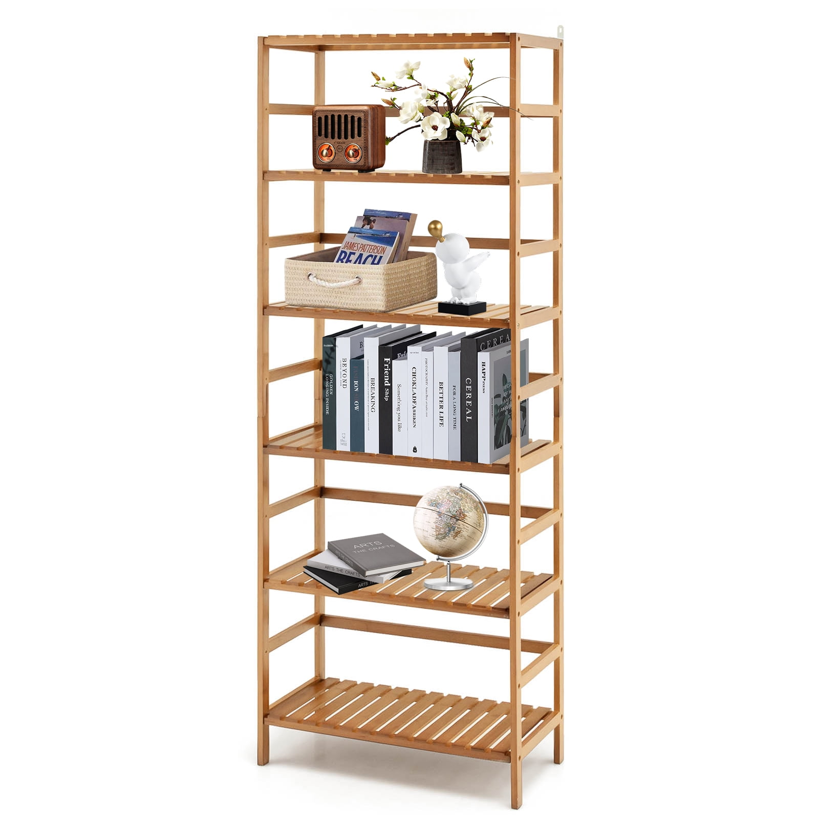 Fonirra 6-Tier Bamboo Shelf, 63" Tall Bamboo Bookshelf, Storage Display ...