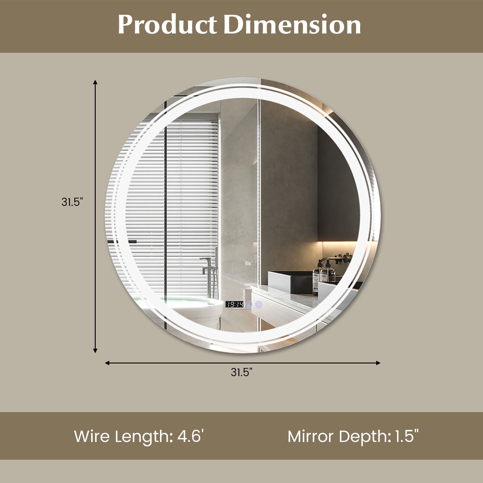 Fonirra Bathroom Led Vanity Mirror, Round Led Bathroom Mirror with 3 ...