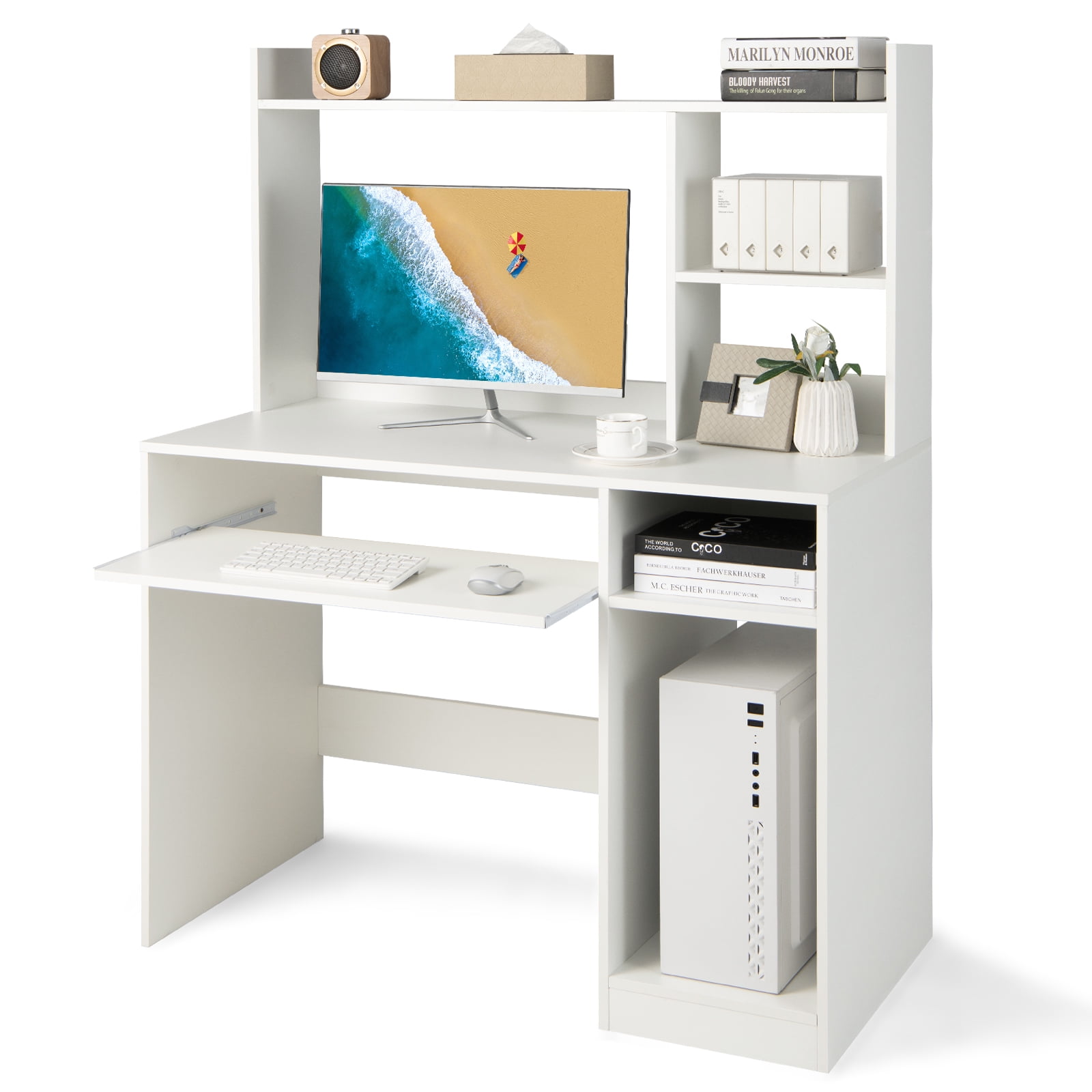Fonirra Computer Desk with Cabinet, Home office Desk with Storage Open ...
