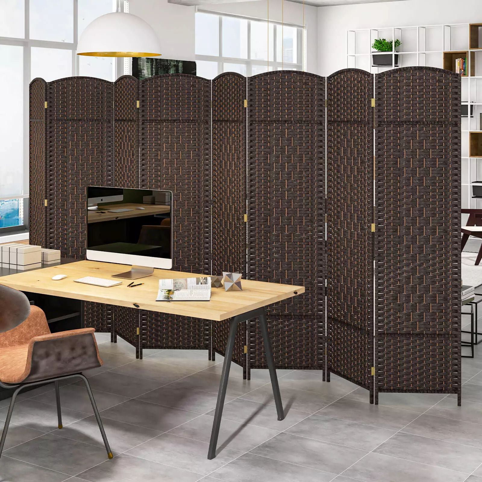 Fonirra Foldable Room Divider 8 Panel Brown 6 FT Portable Wicker Weave ...