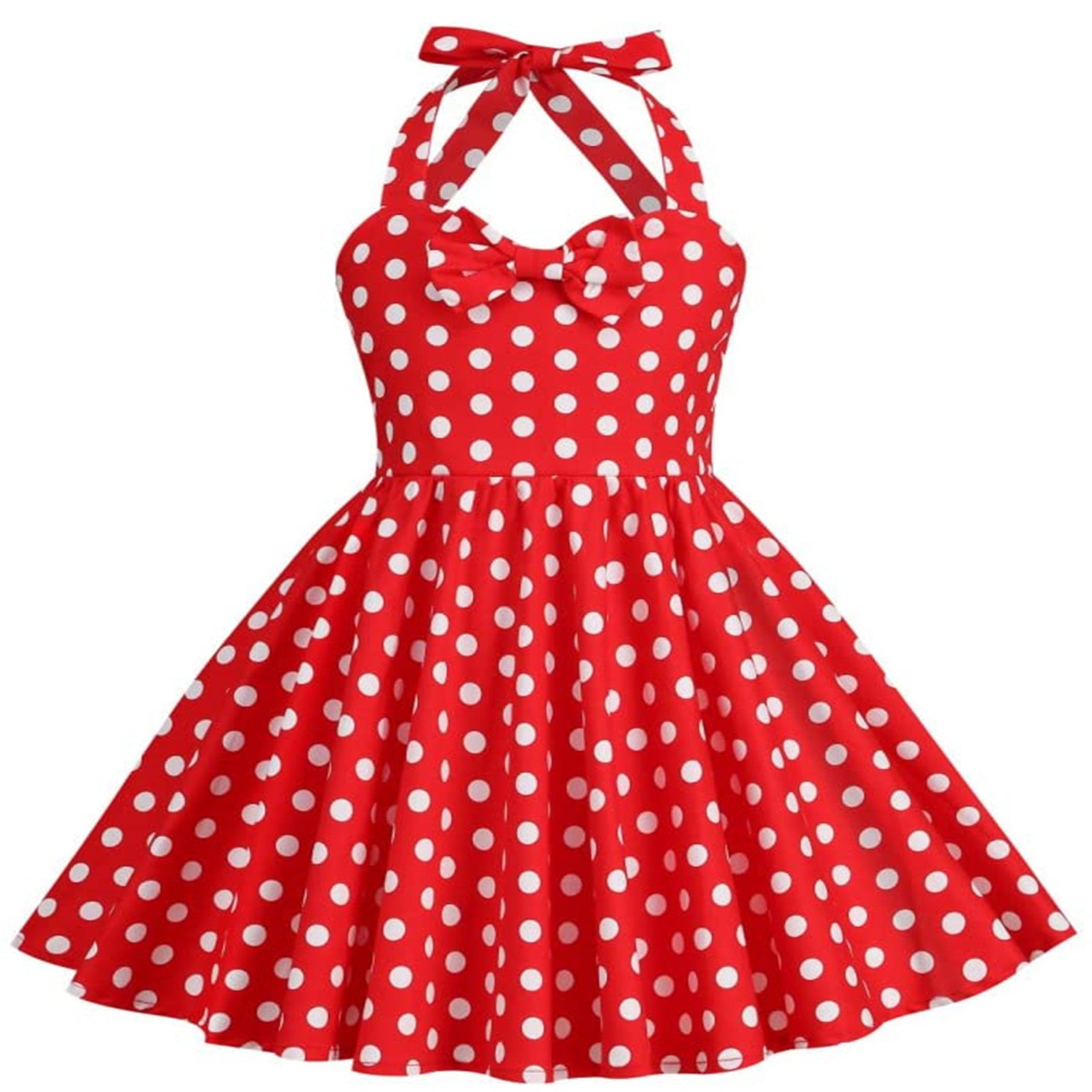 Fonma 1950s Vintage Dresses for Girls Halter Dress Sleeveless Bowknot ...