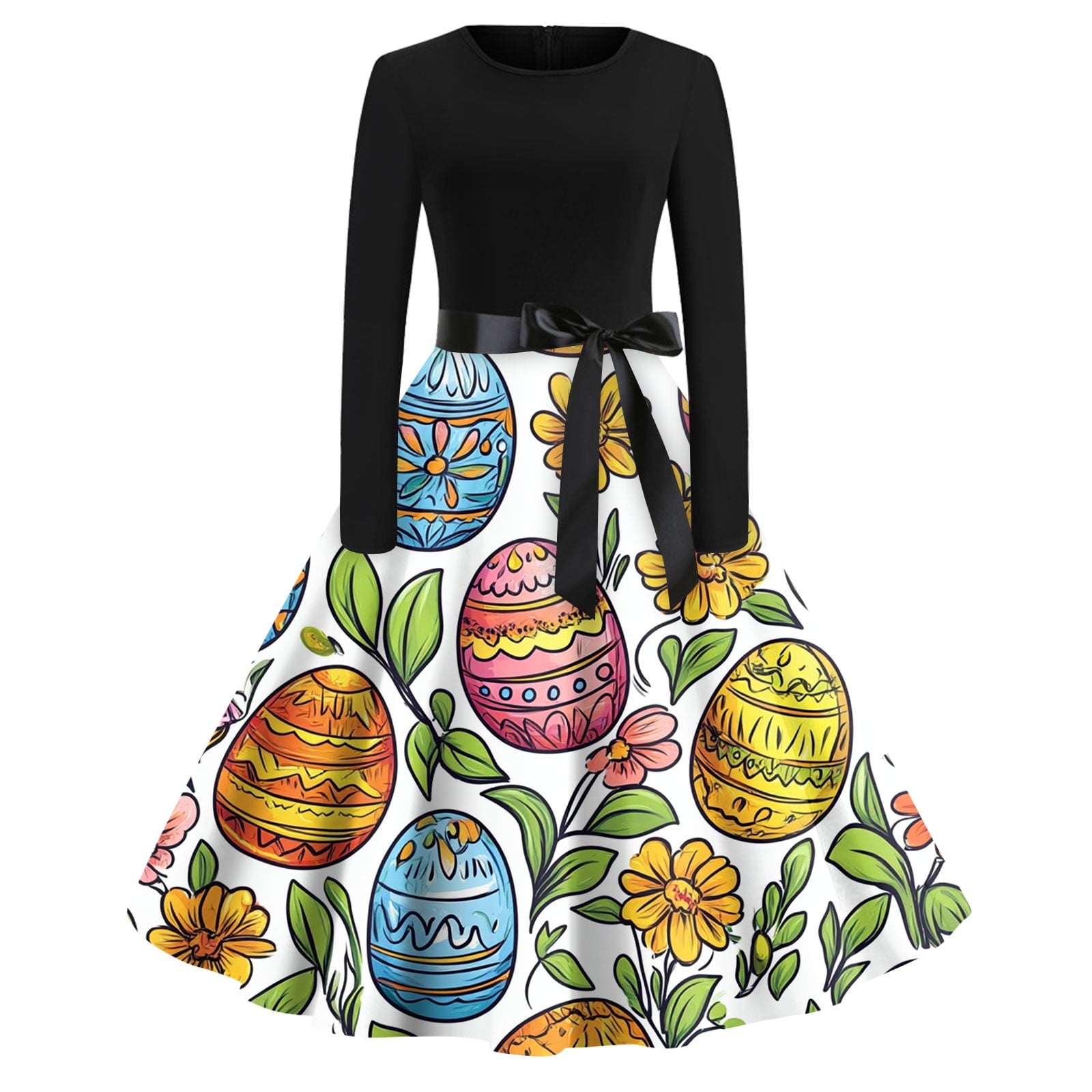 Fonma Easter Cocktail Dress for Women Cute Rabbit Round Neck Long ...