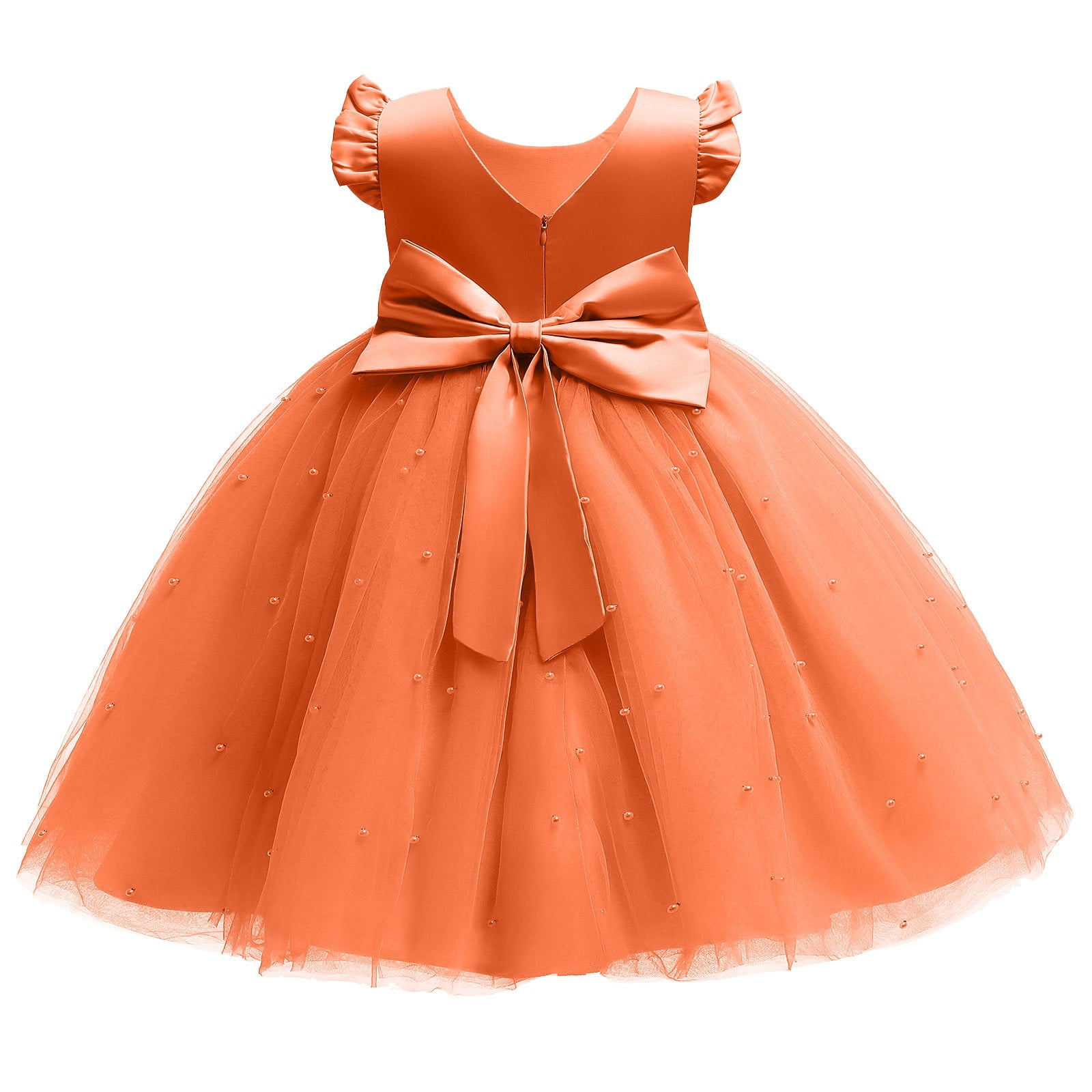 Fonma Flower Girl Dress V-Back Ruffle Sleeve Satin Tulle Wedding Guest ...