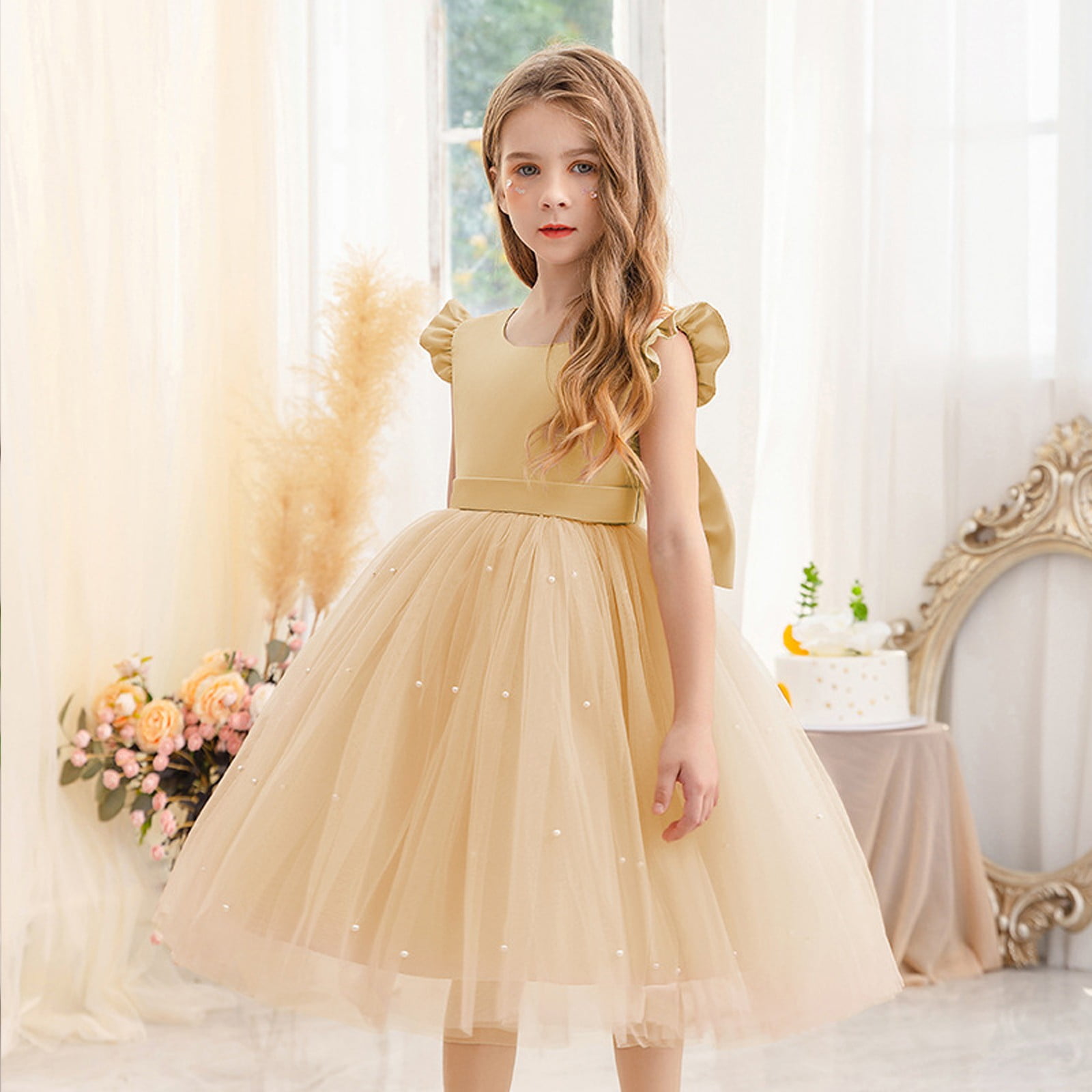 Fonma Flower Girl Dress Wedding Guest Ruffle Tulle Party Birthday ...