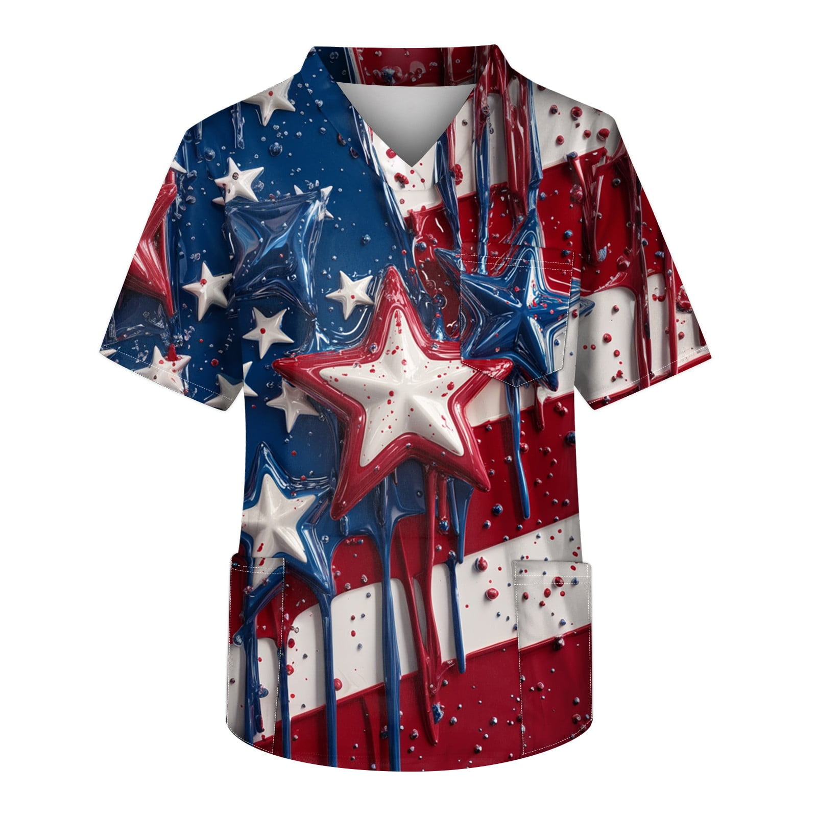 Fonma Fourth Of July Scrub Tops Mens Usa Flag Unshackled Spirit Scrubs ...