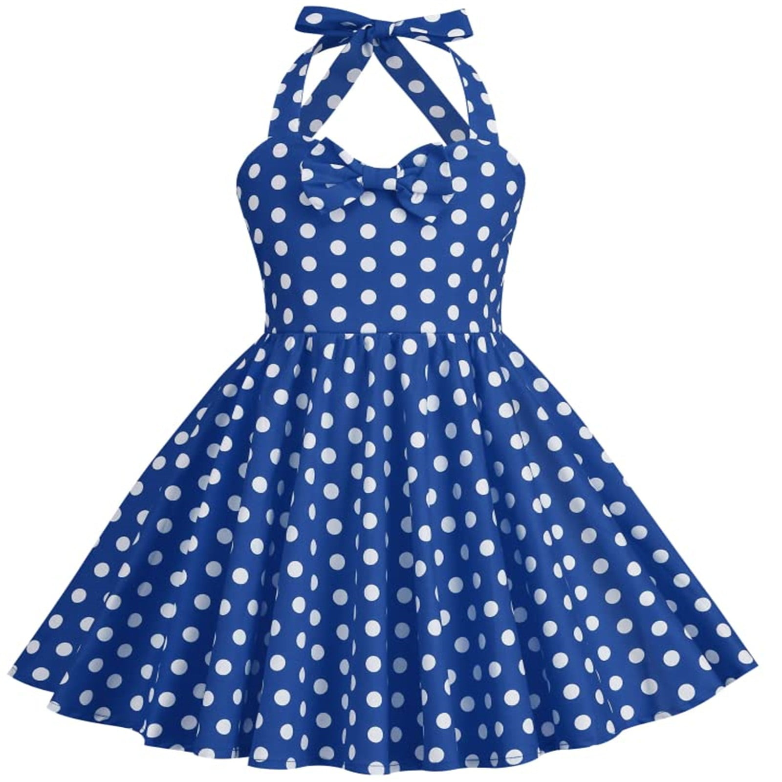 Fonma Girl's Vintage Polka Dress 1950s Halter Retro Cocktail Dress Blue ...