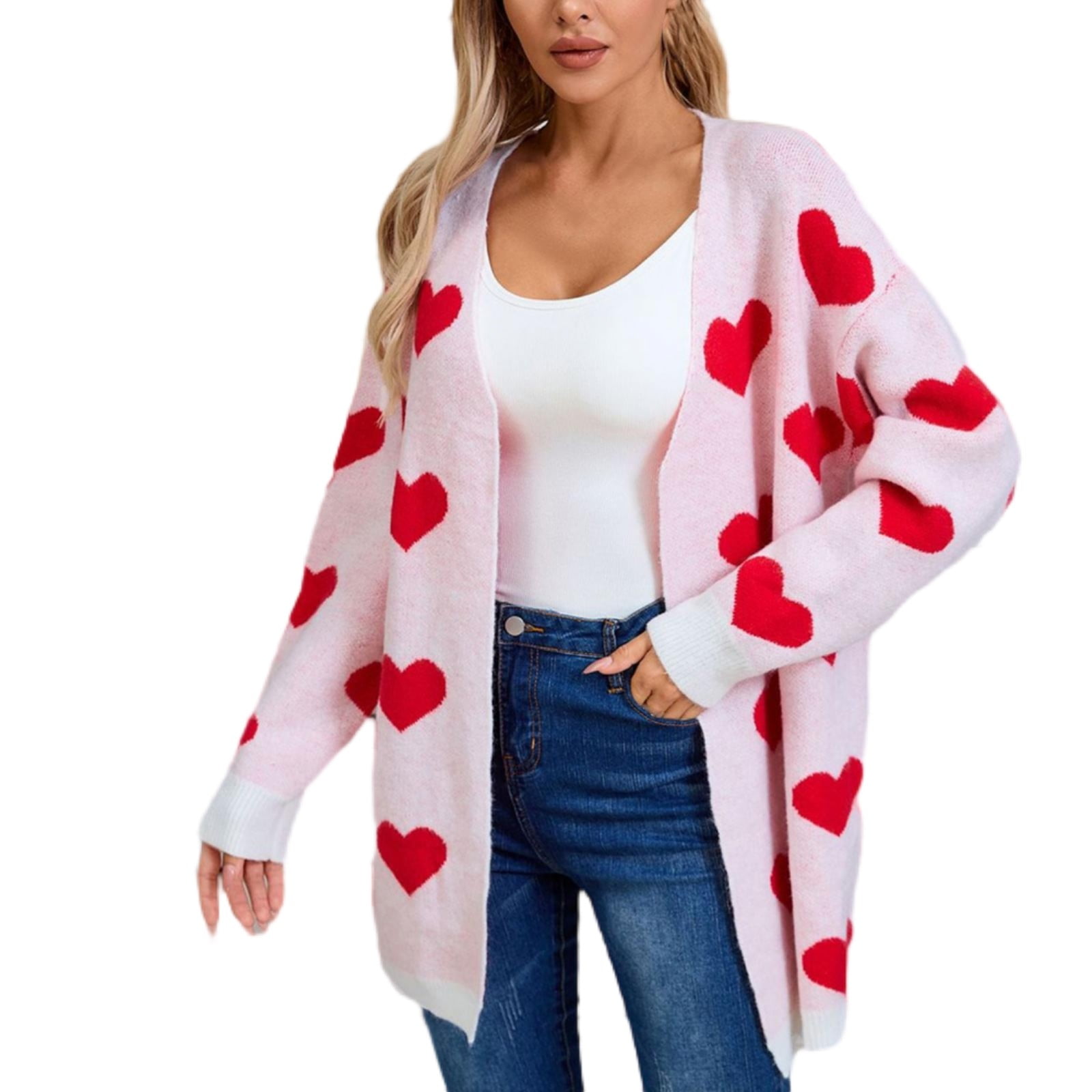 Fonma Heart Cardigans Women Valentine Cardigan Oversized Cute Love Print Sweater Cardigans ...