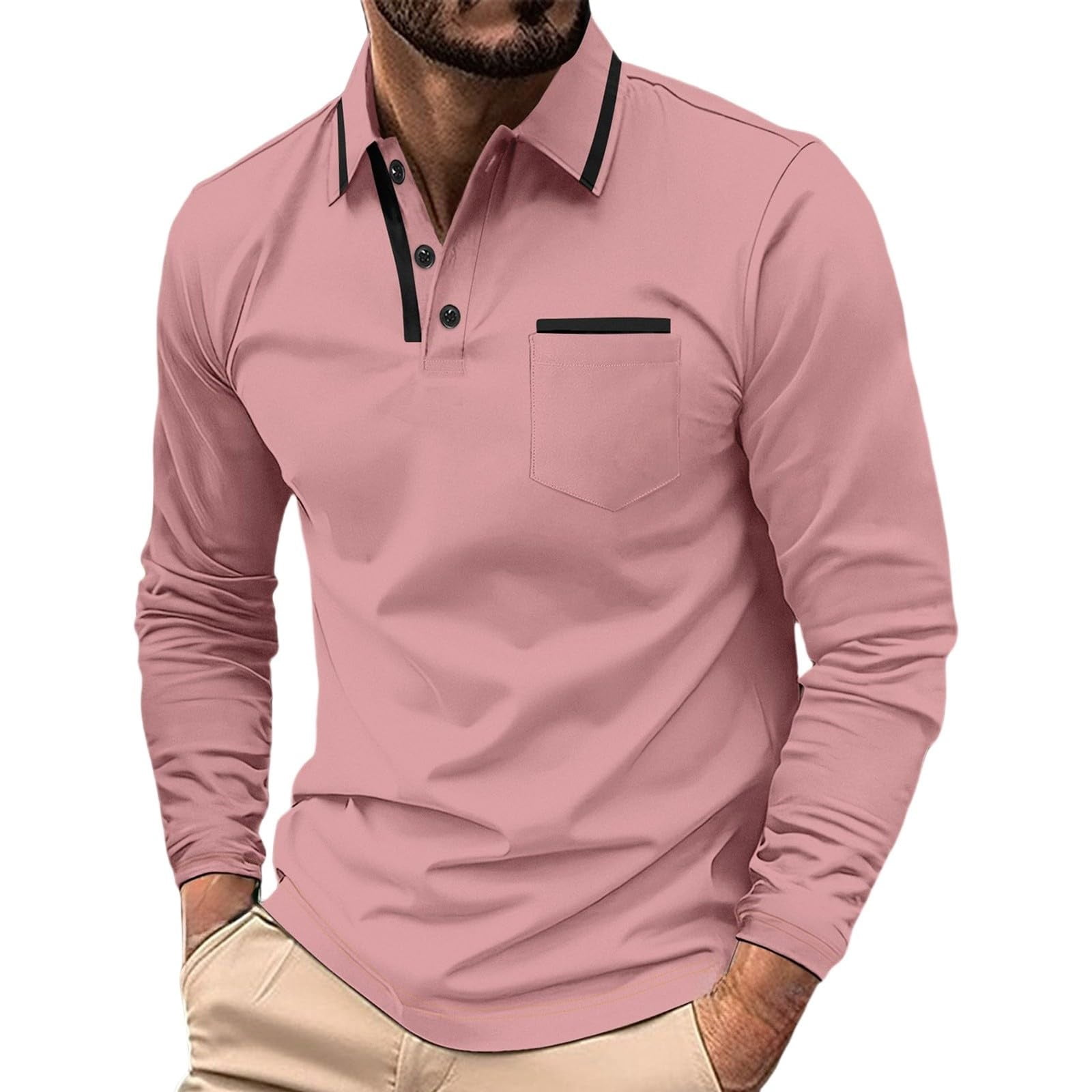 Fonma Men's Polo Shirts Casual Long Sleeve Cotton Polo T Shirts Classic ...