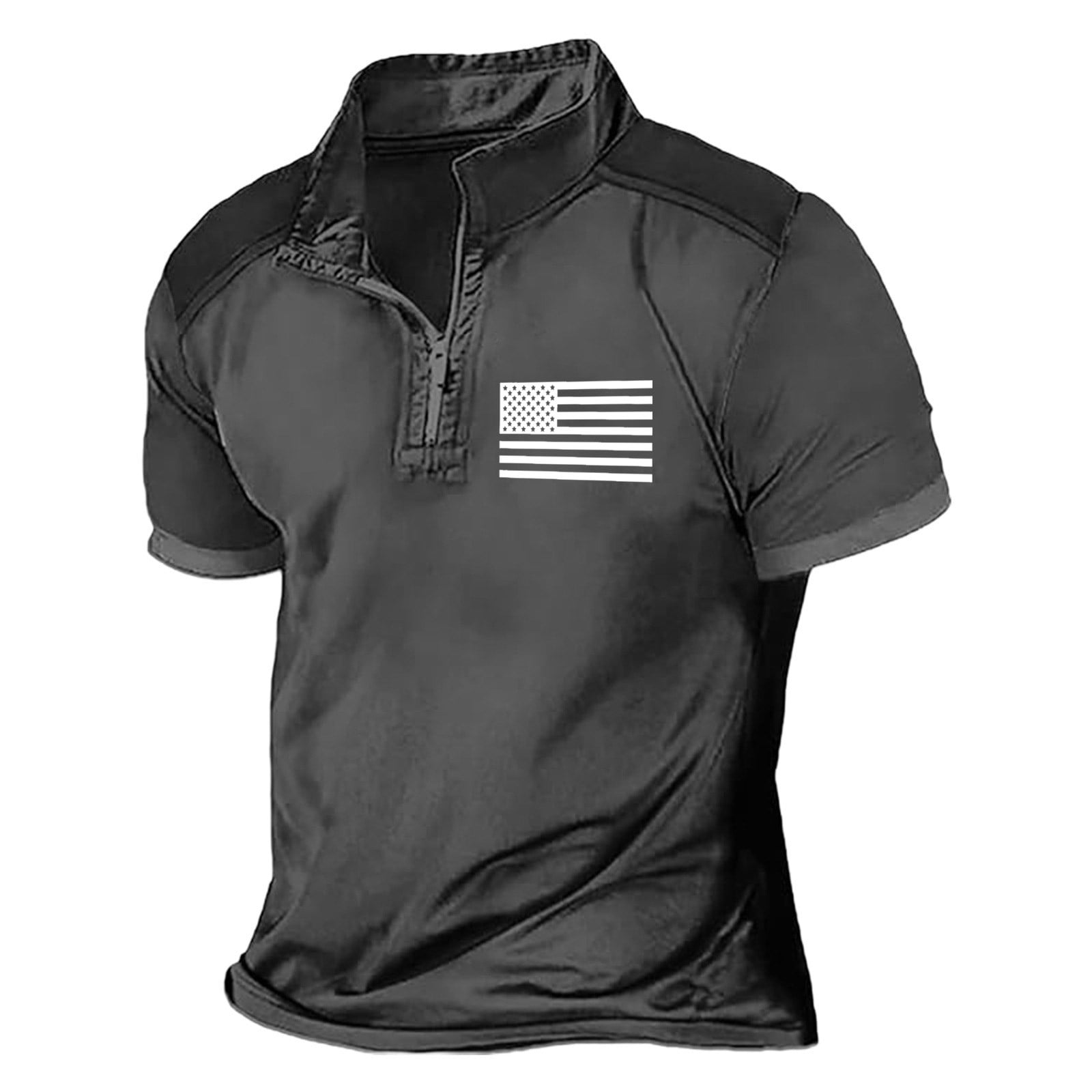Fonma Mens Patriotic Distressed 4th Of July Shirts Zipper Muscle Polo ...