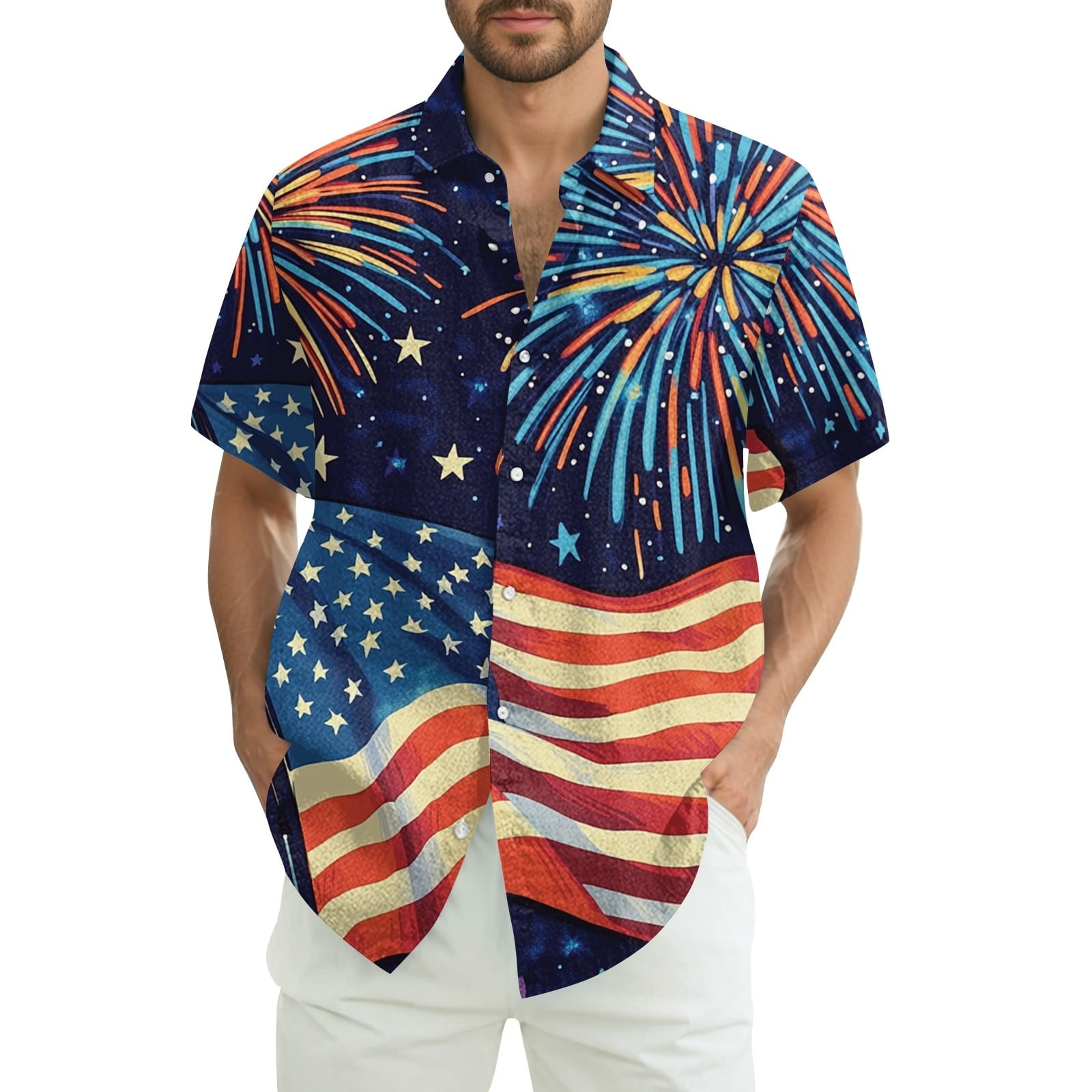 Fonma Patriotic T-Shirts Men Muscle Button Up Shirt Short Sleeve 2025 ...