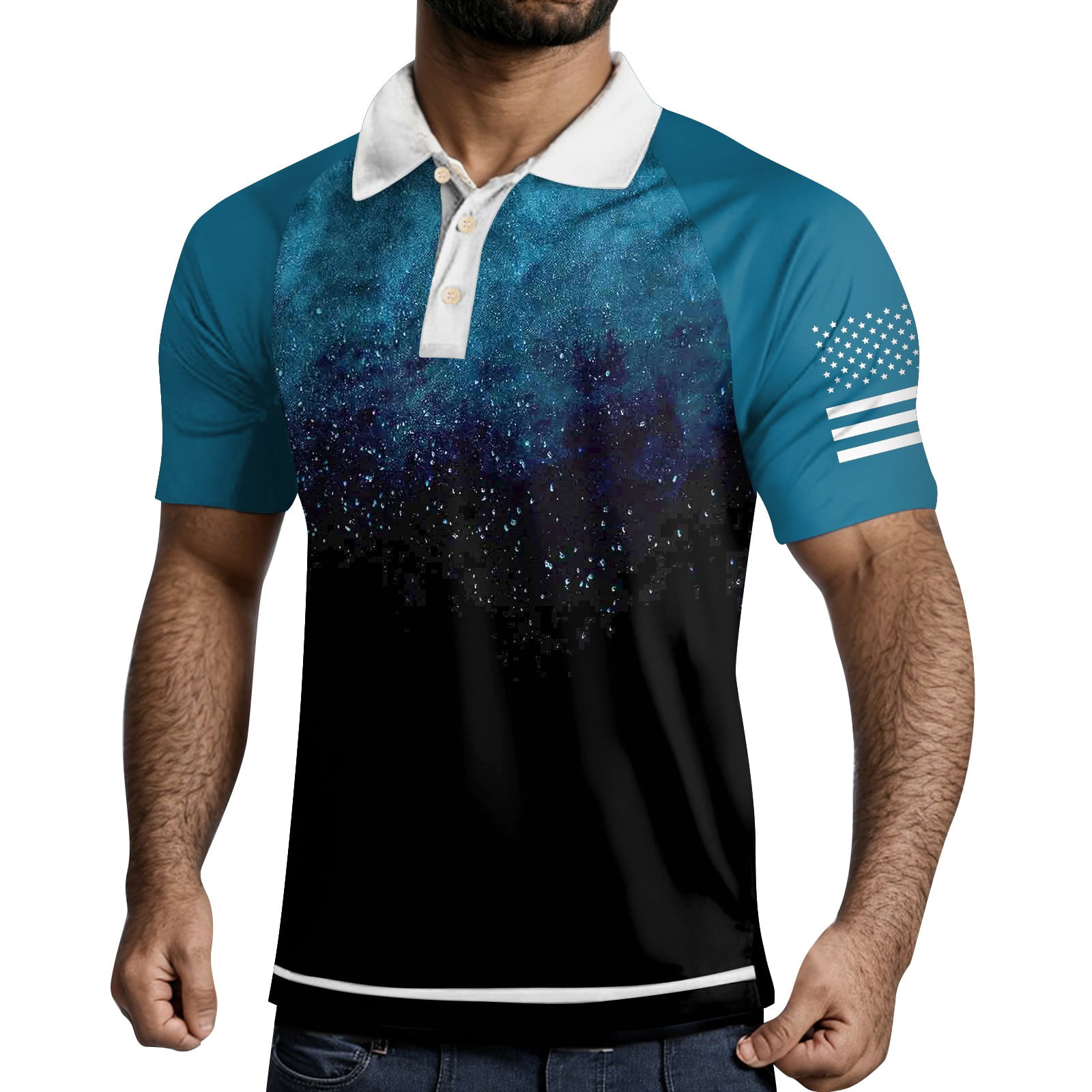 Fonma Polo Shirt for Men Short Sleeve Quick Dry American Flag Print Tie ...