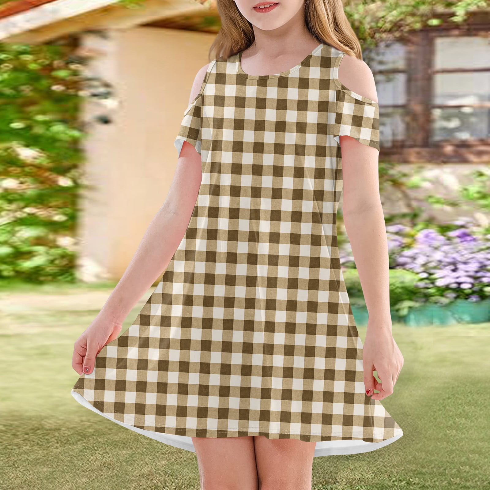 Fonma Summer Dress for Girls Dresses Cold Shoulder Ruffle Sleeve ...