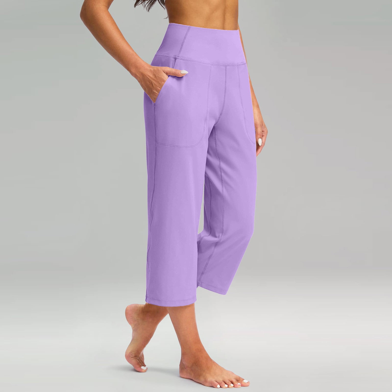 Fonma Women'S Capri Pants with Pockets High Waist Yoga Pants Wide Leg Workout Crop Summer Pants ...