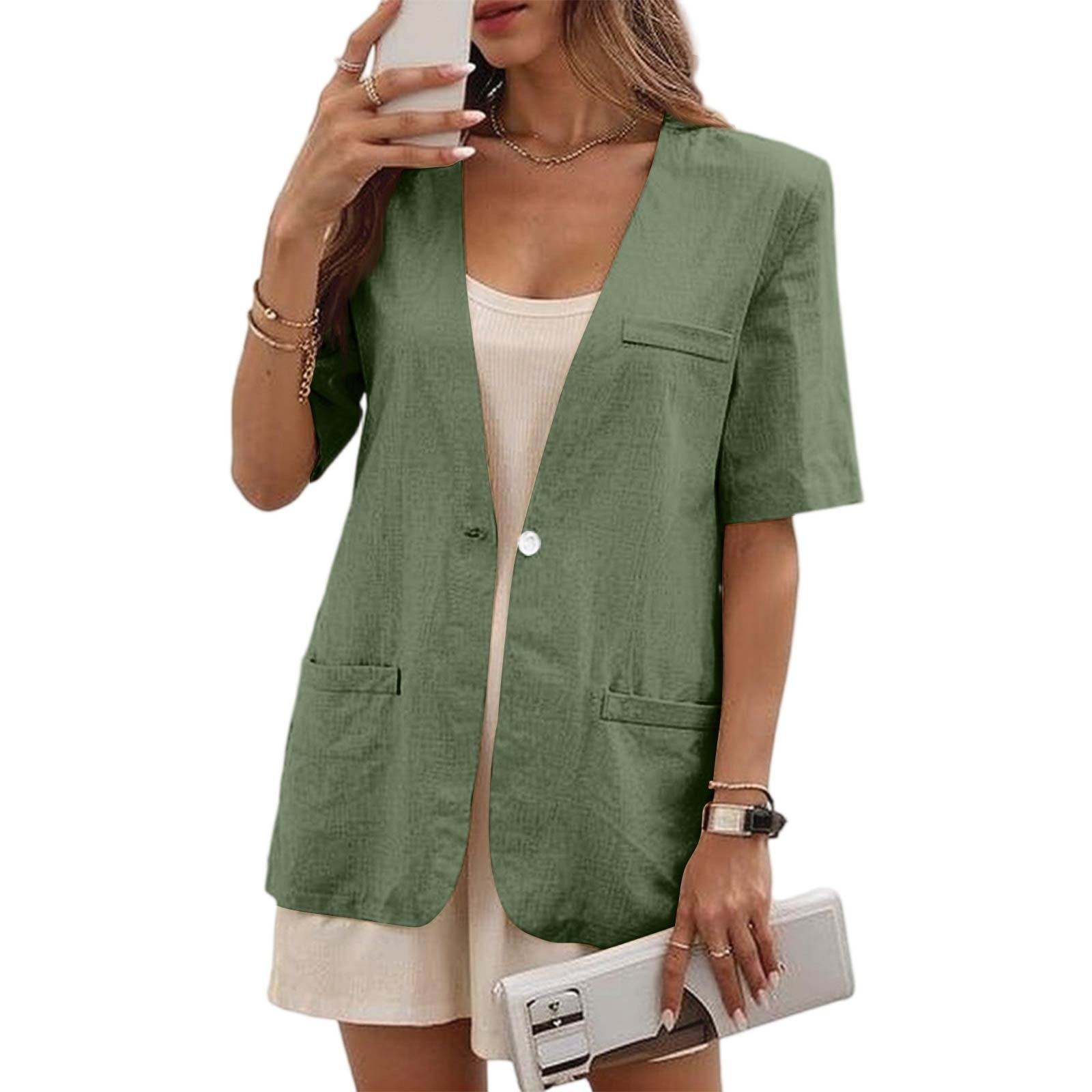 Fonma Women's 2025 Summer Short Sleeve Linen Blazer Jacket Lightweight ...