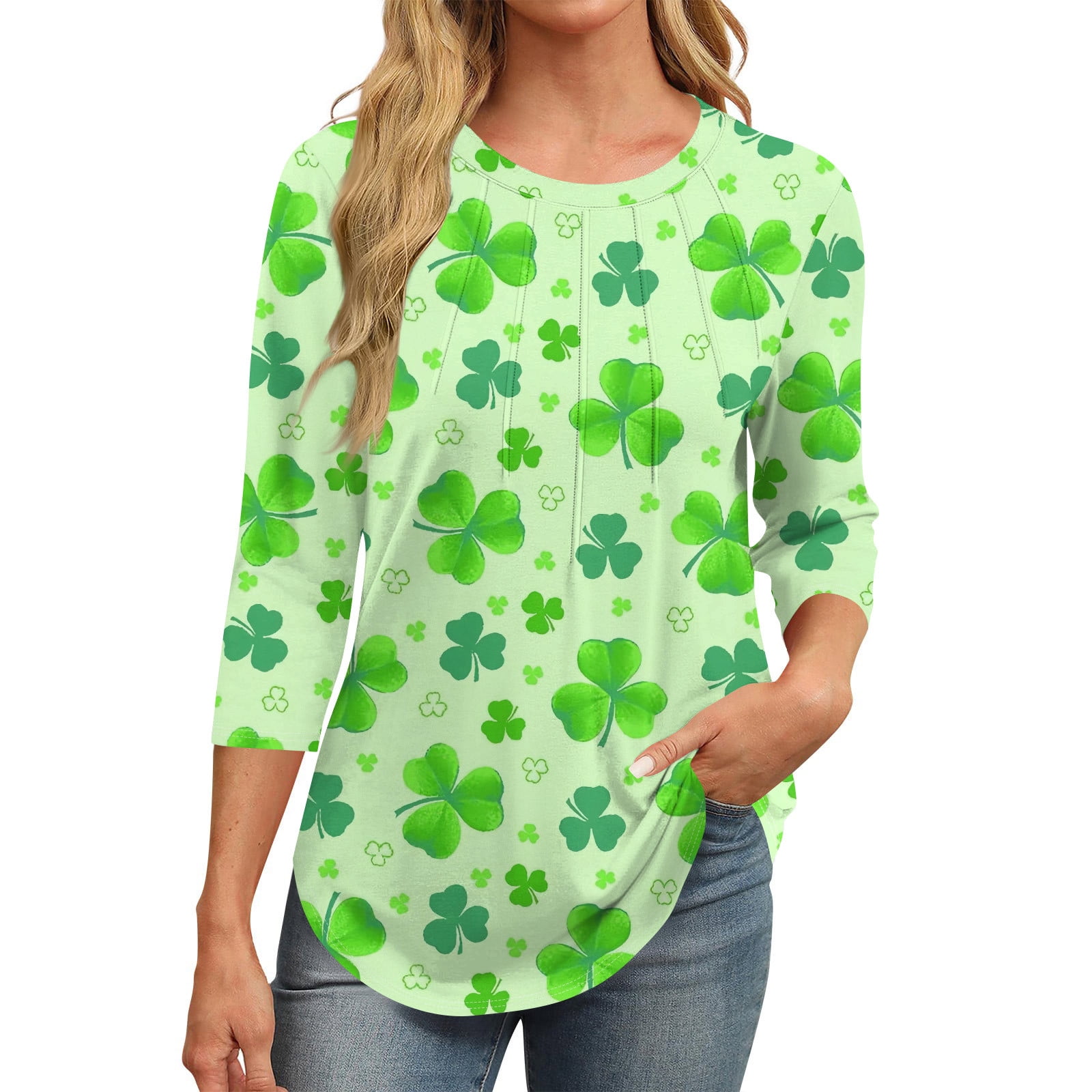 Fonma Womens Funny St Patricks Shirt Shamrock Lucky 3/4 Sleeve Crew ...