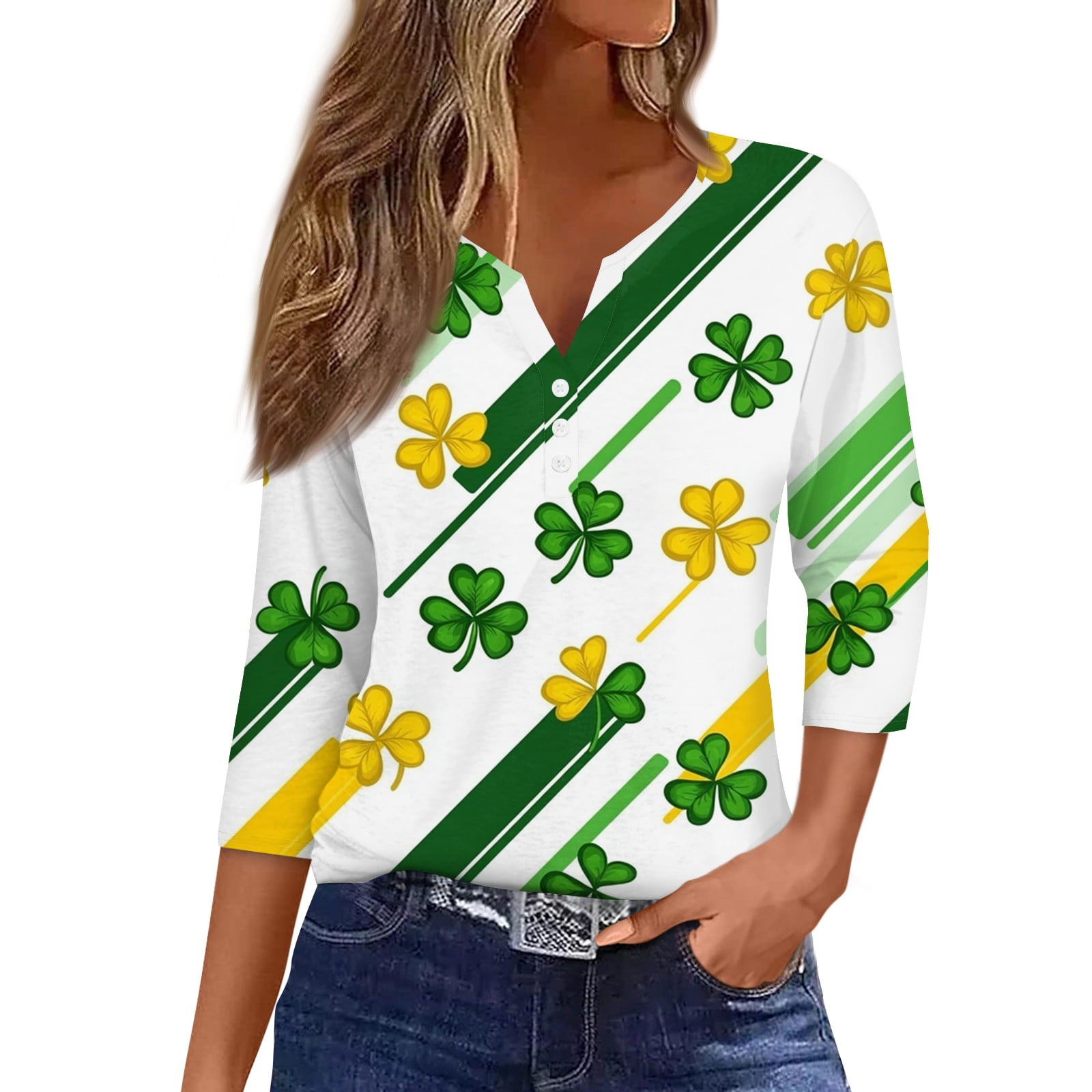 Fonma Womens St Patricks Day Swing Shirt Irish Lucky Clover 3/4 Sleeve ...