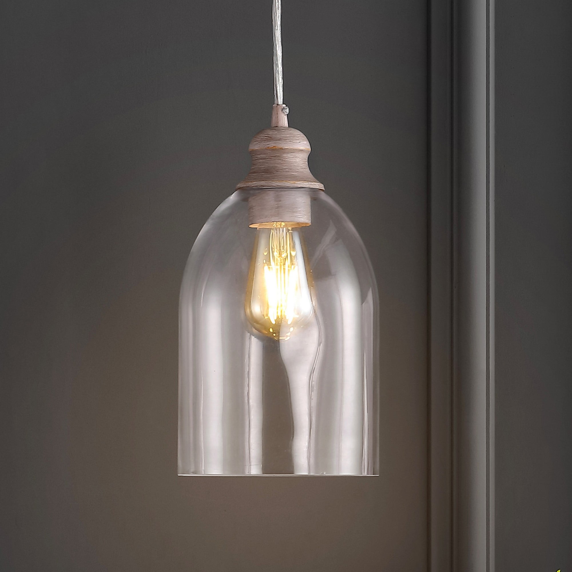 JONATHAN Y Fontaine 6.25" Adjustable Greige Glass LED Pendant, Grey ...