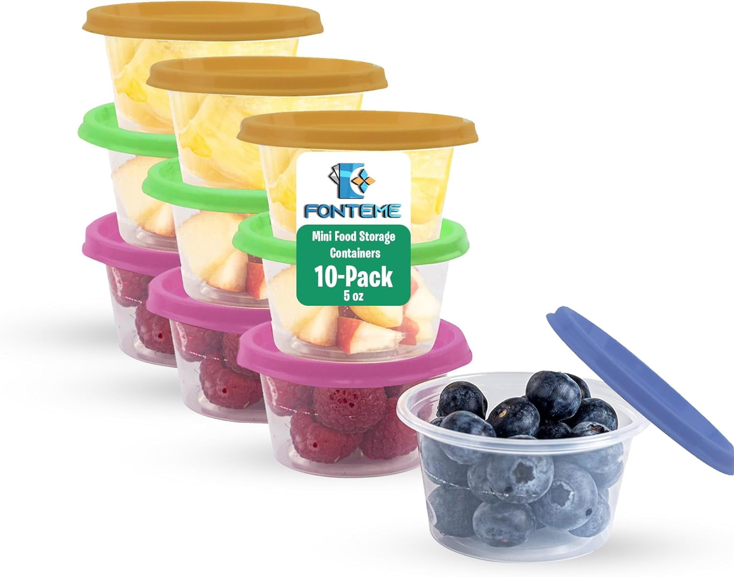 Fonteme 5 oz Small Food Storage Cups with Colored Lids (Pack of 10 ...