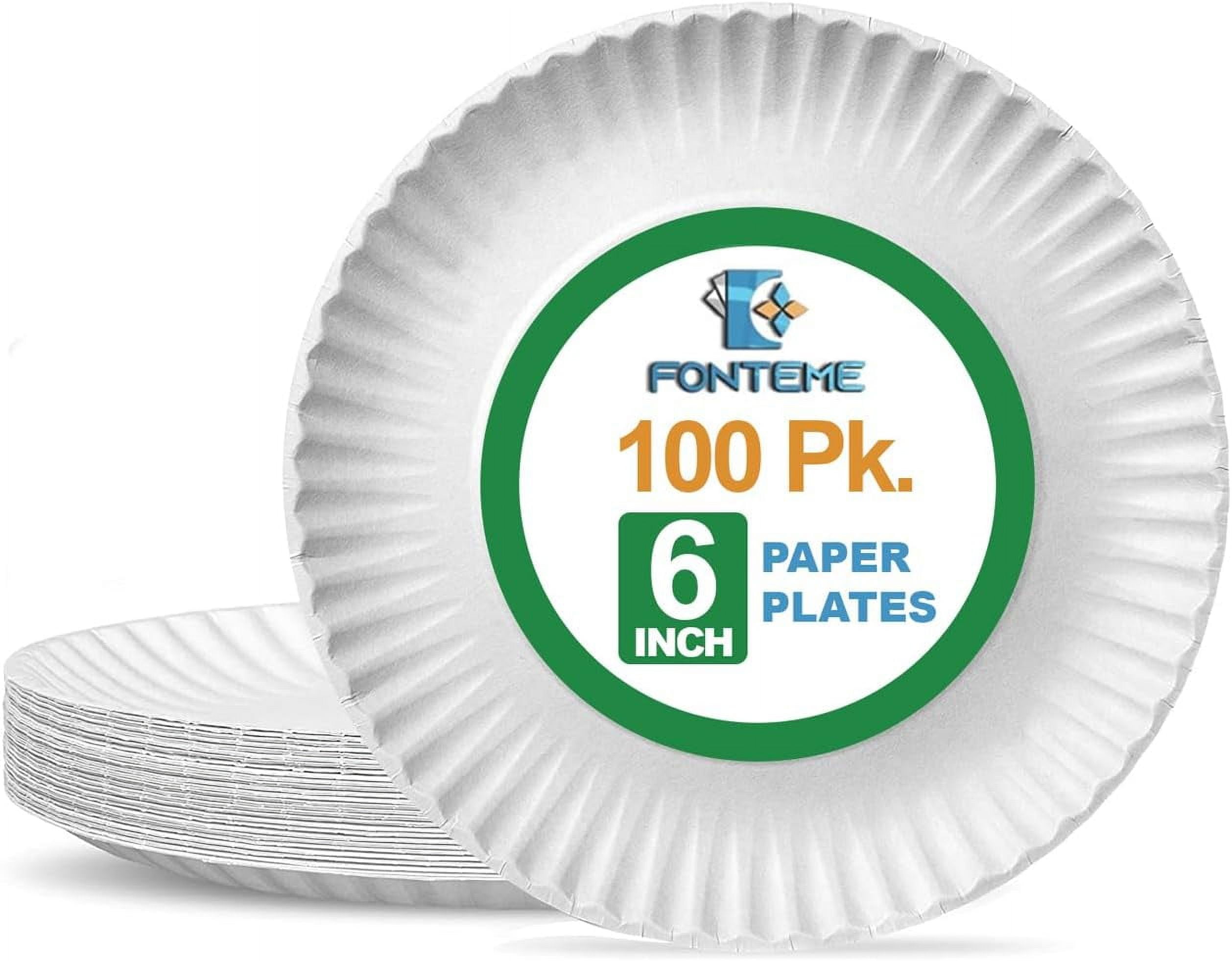 Fonteme 6-Inch Disposable Paper Plates – 100 Count | White & Uncoated ...