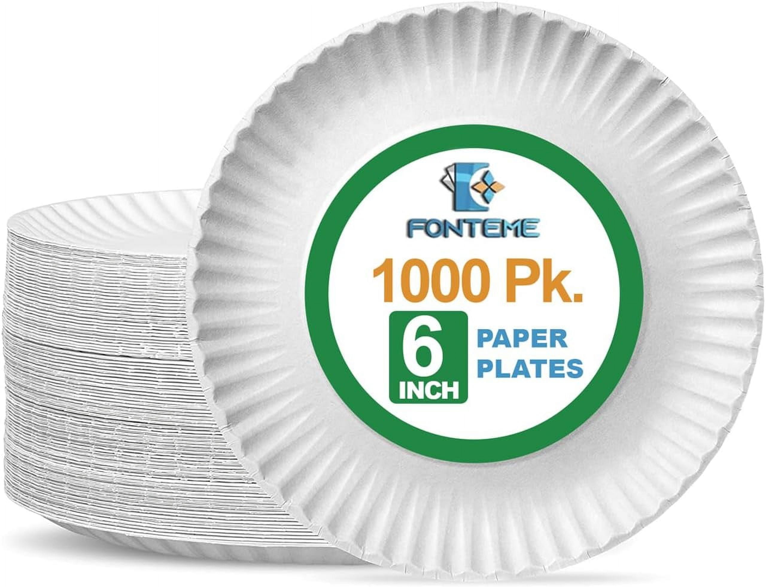 Fonteme 6-Inch Disposable Paper Plates – 1000 Count | White & Uncoated ...