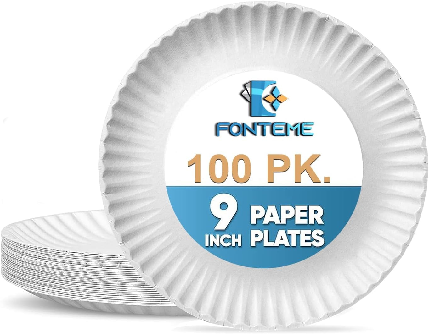Fonteme 9-Inch Disposable Paper Plates – 100 Count | White & Uncoated ...