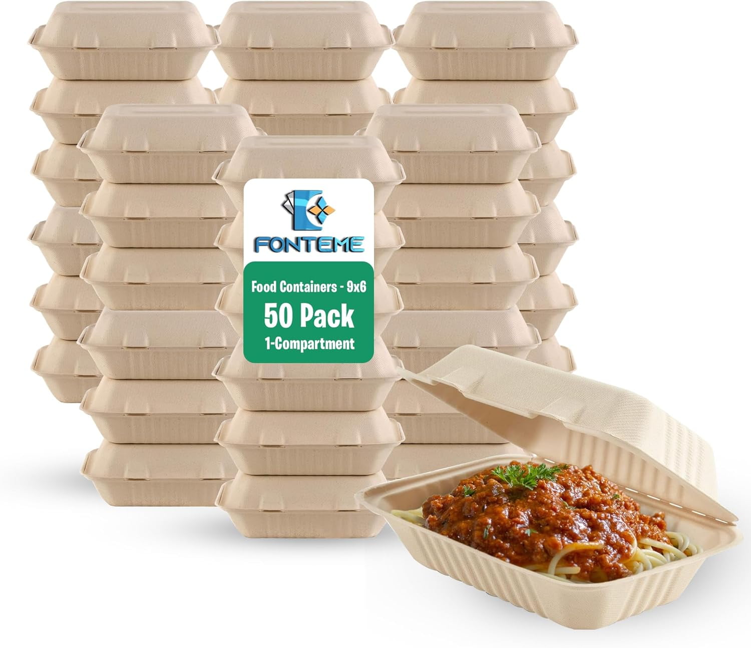 Fonteme Clamshell Take Out Food Containers [9X6 50-Pack] | 100% ...