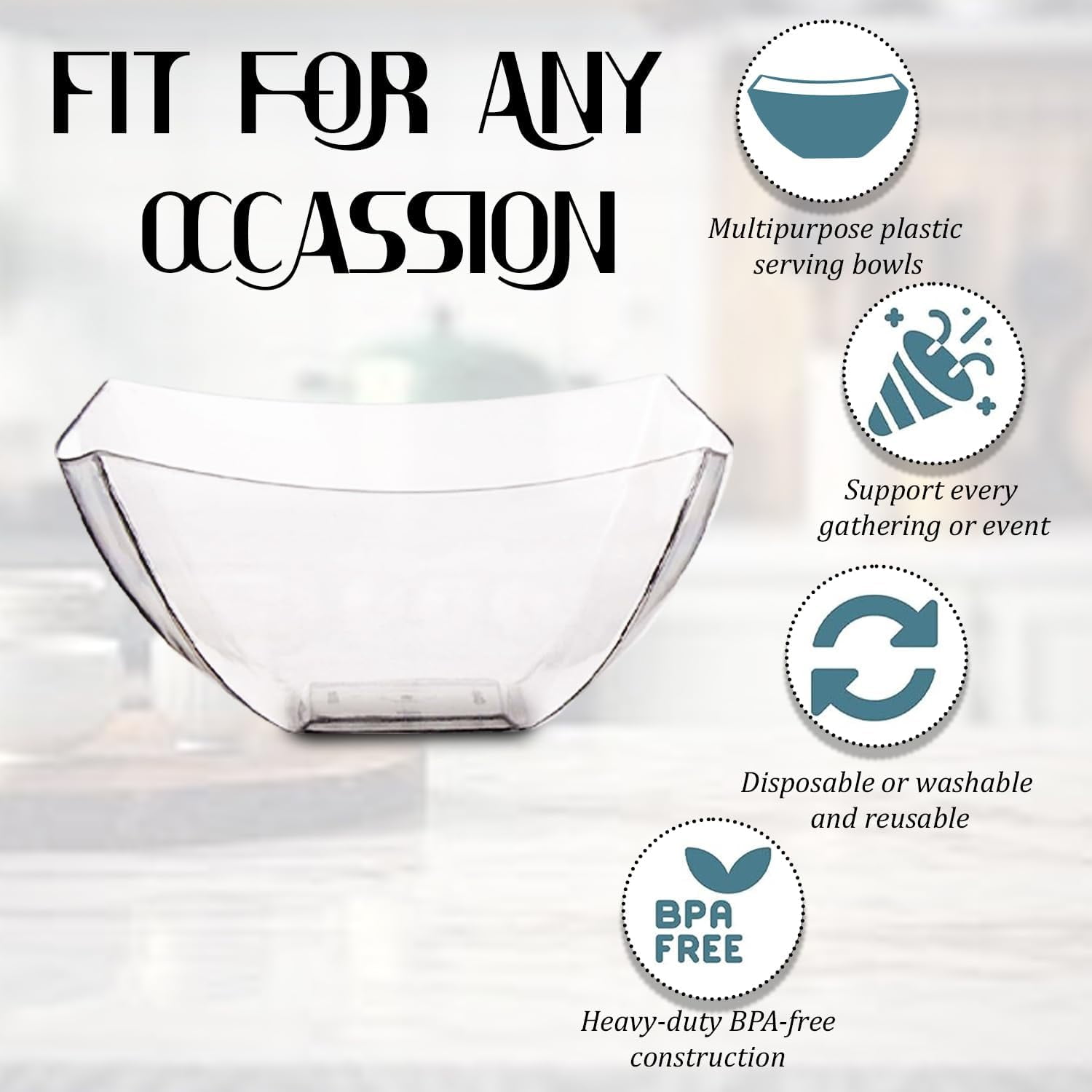 Fonteme Disposable Clear Plastic Bowls - 10 Pcs | Square Plastic ...