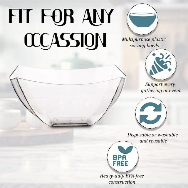 Fonteme Disposable Clear Plastic Bowls - 10 Pcs | Square Plastic ...