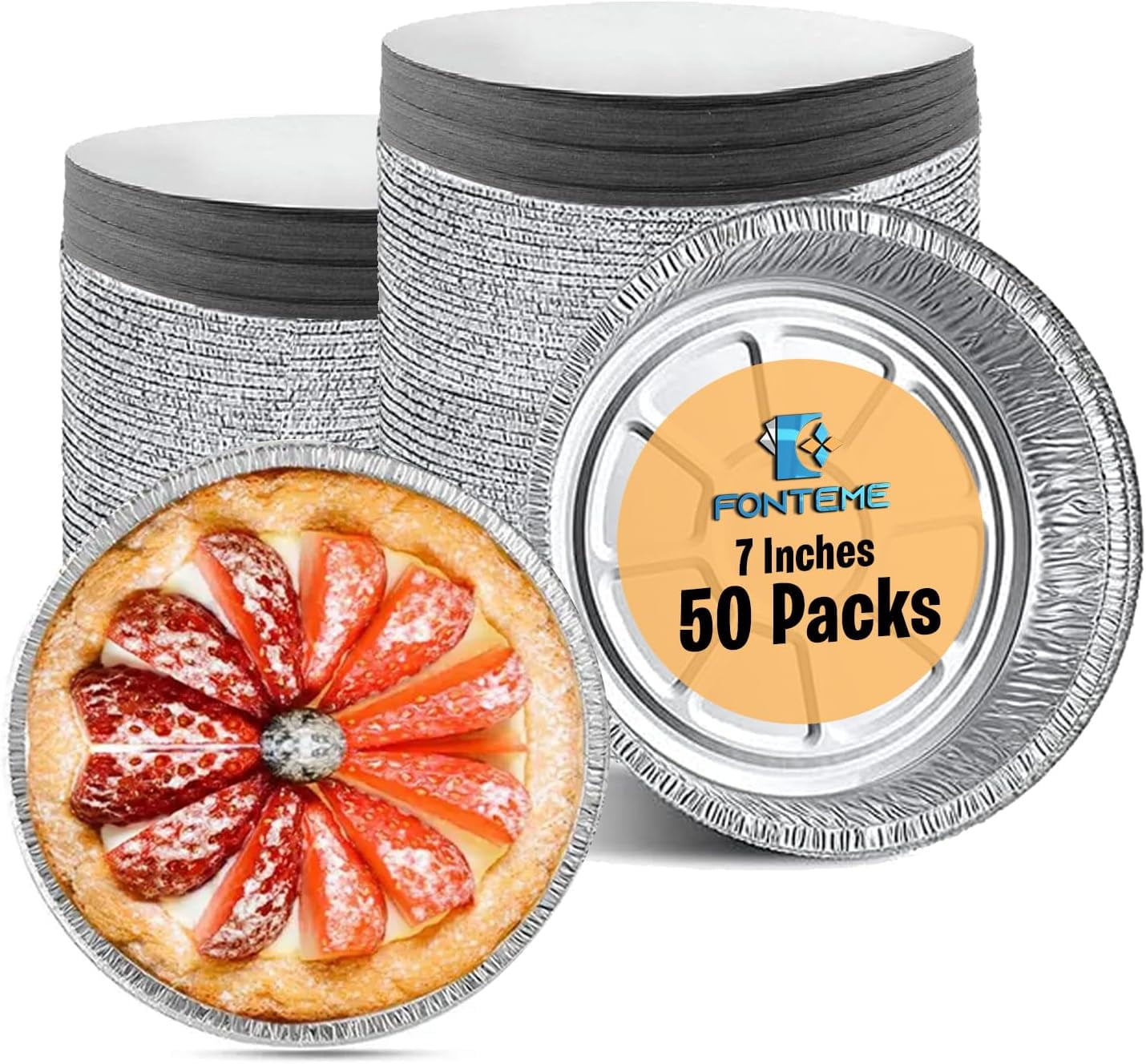 Fonteme Round Aluminum Foil Pan with Board Lids – 50 Pack | 7 Inch ...