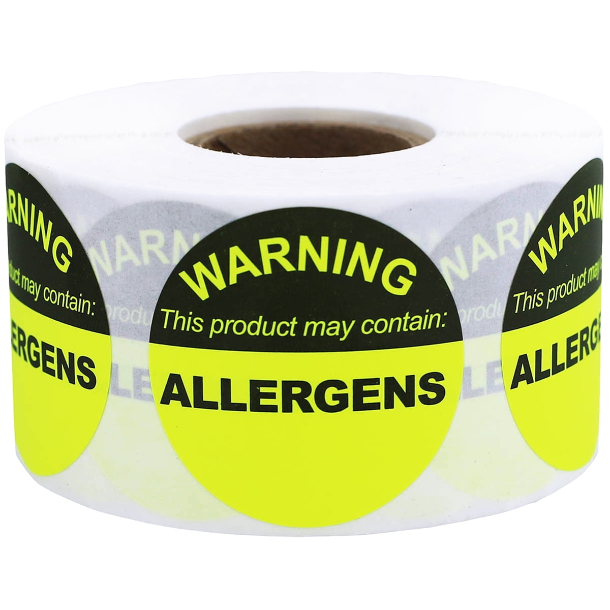 Food Allergen Warning Stickers Fluorescent Yellow 1 1/2 Inch Round ...