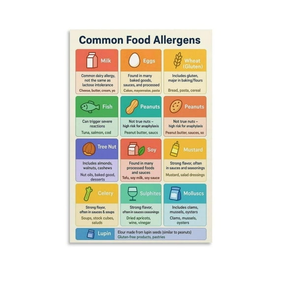 Food Allergens Quick Reference Guide Poster Canvas for Living Room ...