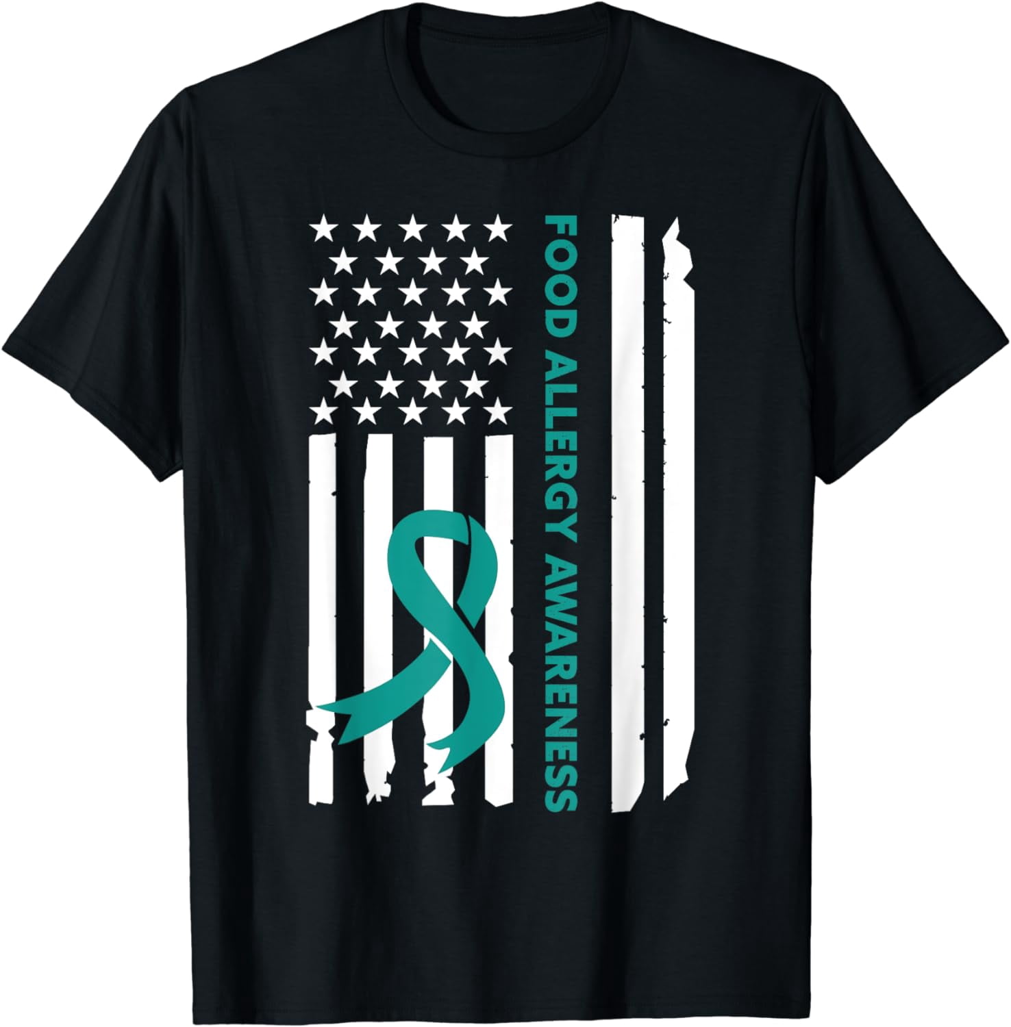 Food Allergy Awareness Month teal ribbon American flag T-Shirt ...