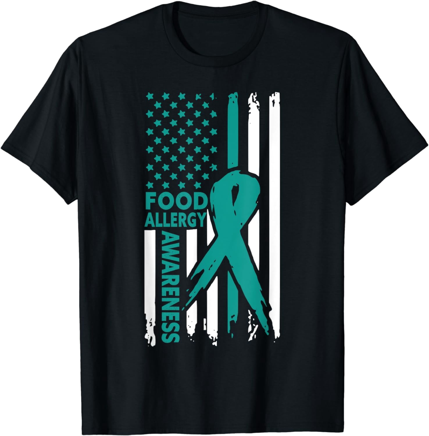Food Allergy Awareness teal ribbon American flag graphic T-Shirt ...