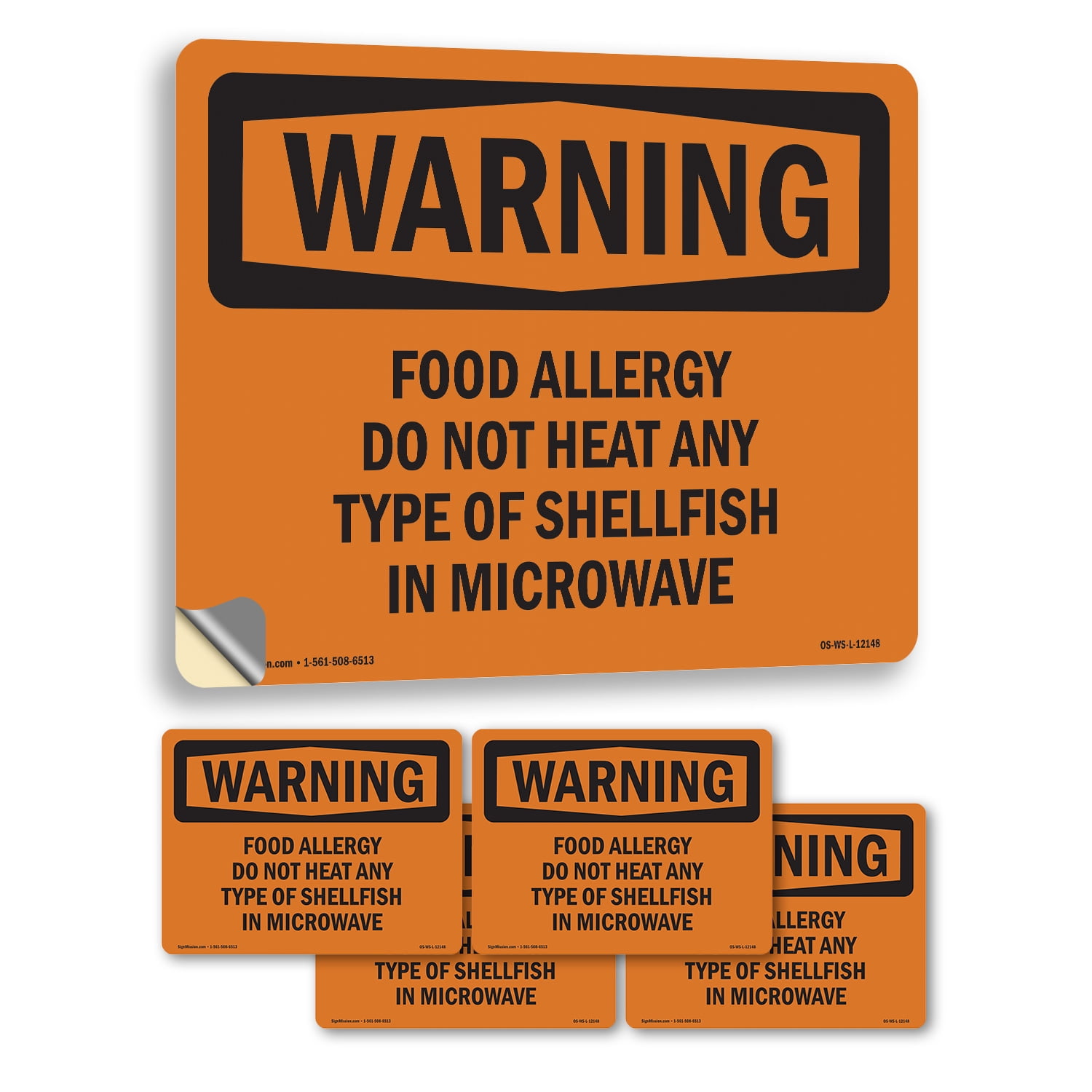 Food Allergy Do Not Heat Any Type Of Shellfish OSHA WARNING Vinyl Decal ...