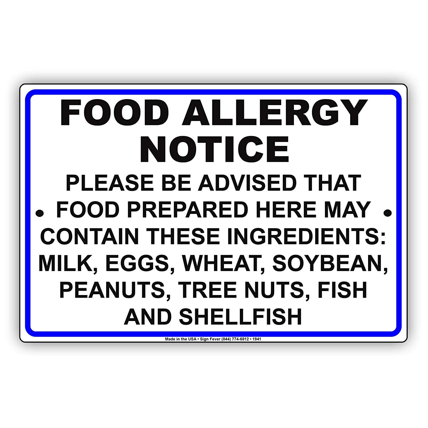Food Allergy Notice Please Be Advised Food Prepared Here Contain Milk ...